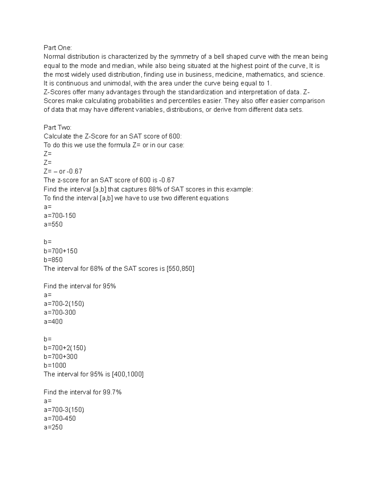 STAT DF 7 - discussion forum response outline - Part One: Normal ...