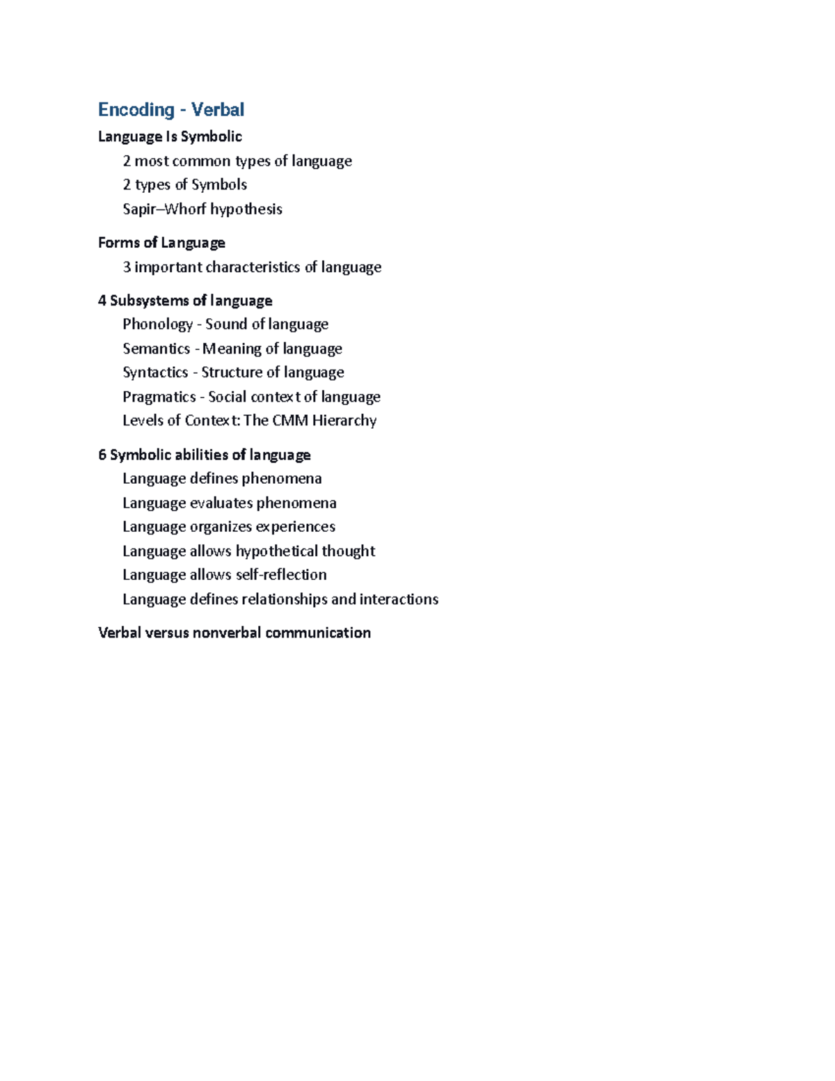 Chapter 4 Encoding - Verbal book summary - Encoding - Verbal Language ...