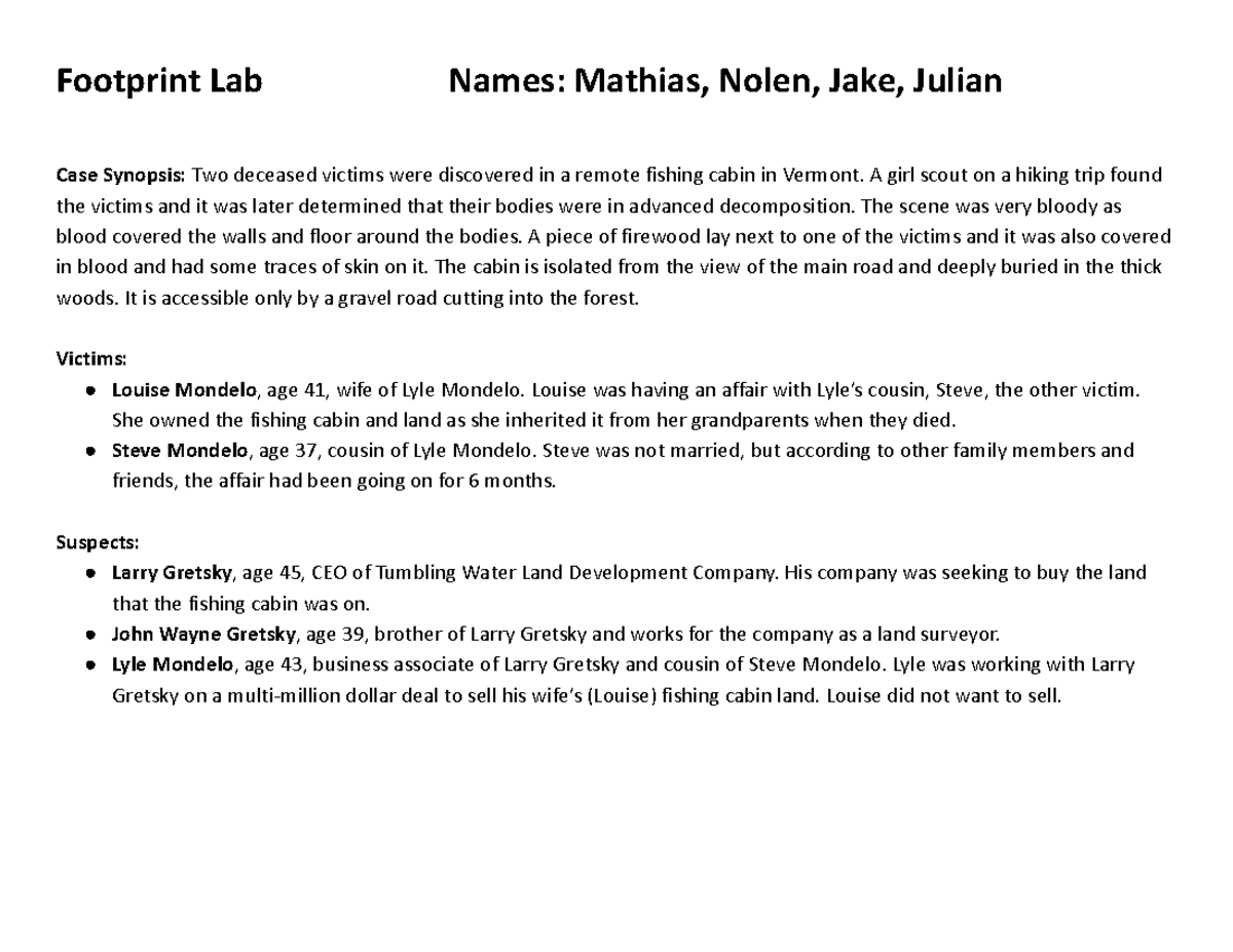 Footprint Lab - Lab - Footprint Lab Names: Mathias, Nolen, Jake, Julian ...