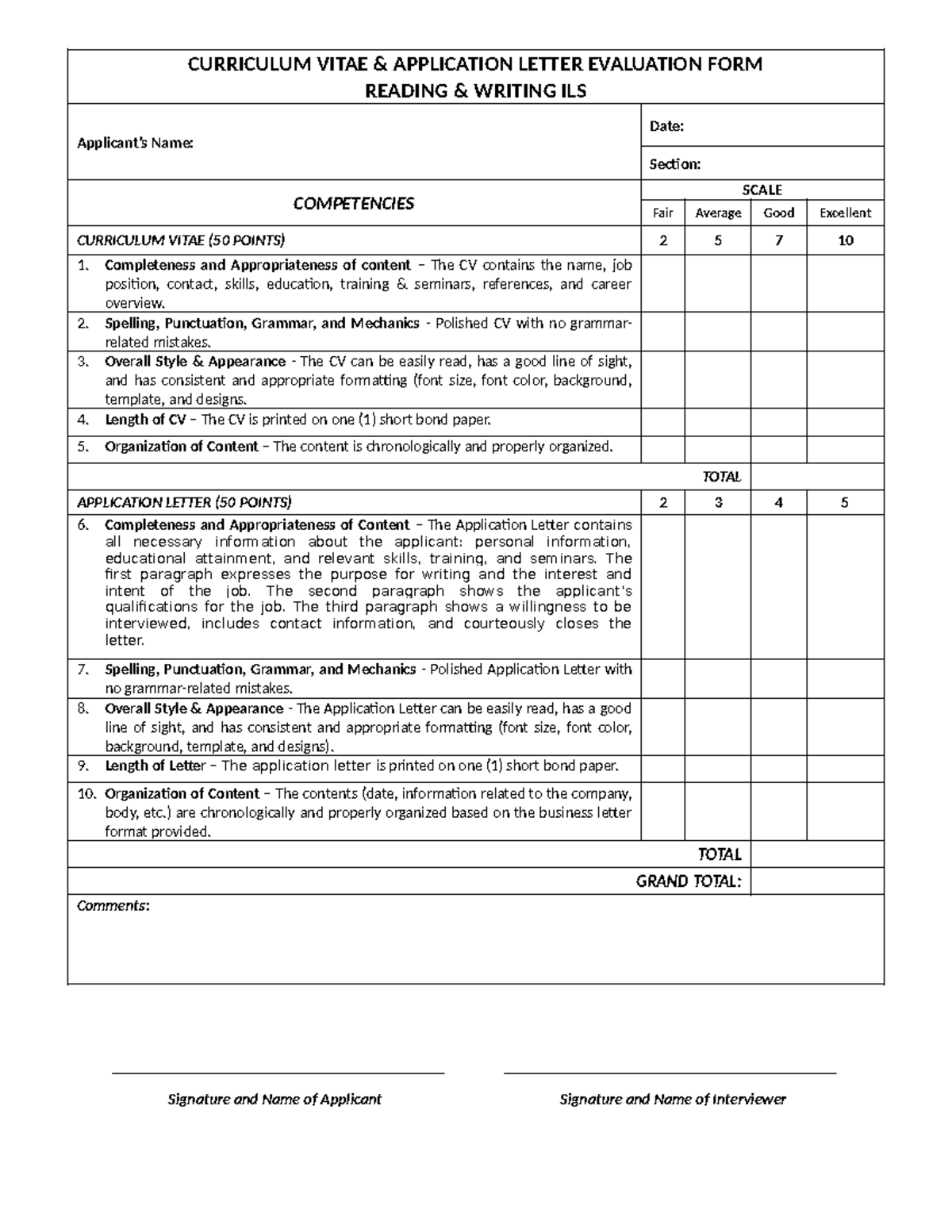3rd Quarter ILS Rubrics - CV and App letter-1