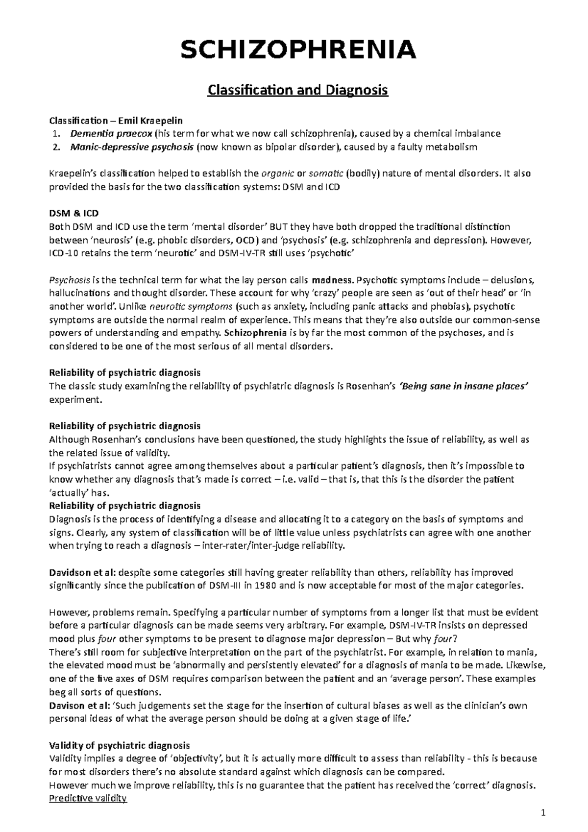Schizophrenia - ndjdnnd - SCHIZOPHRENIA Classification and Diagnosis ...