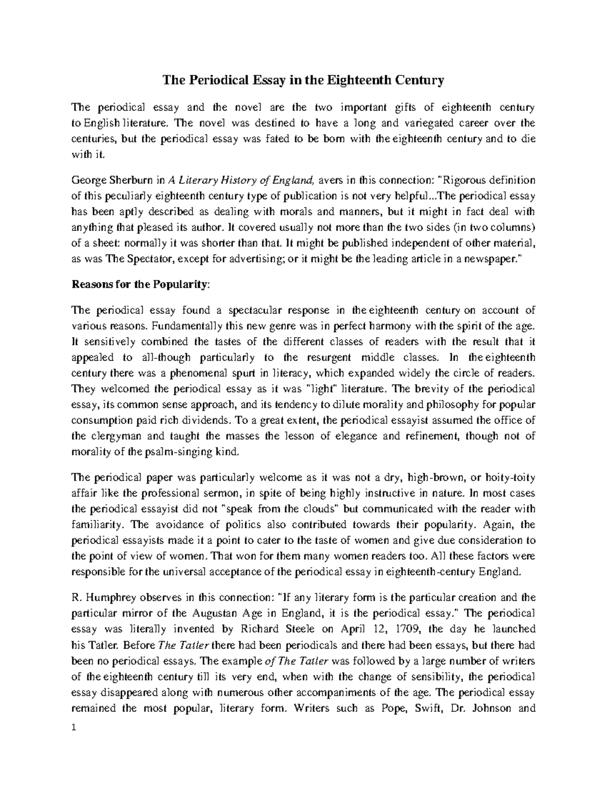 Tybaeng 4 Sem6 -Periodical-Essay - 1 The Periodical Essay in the ...