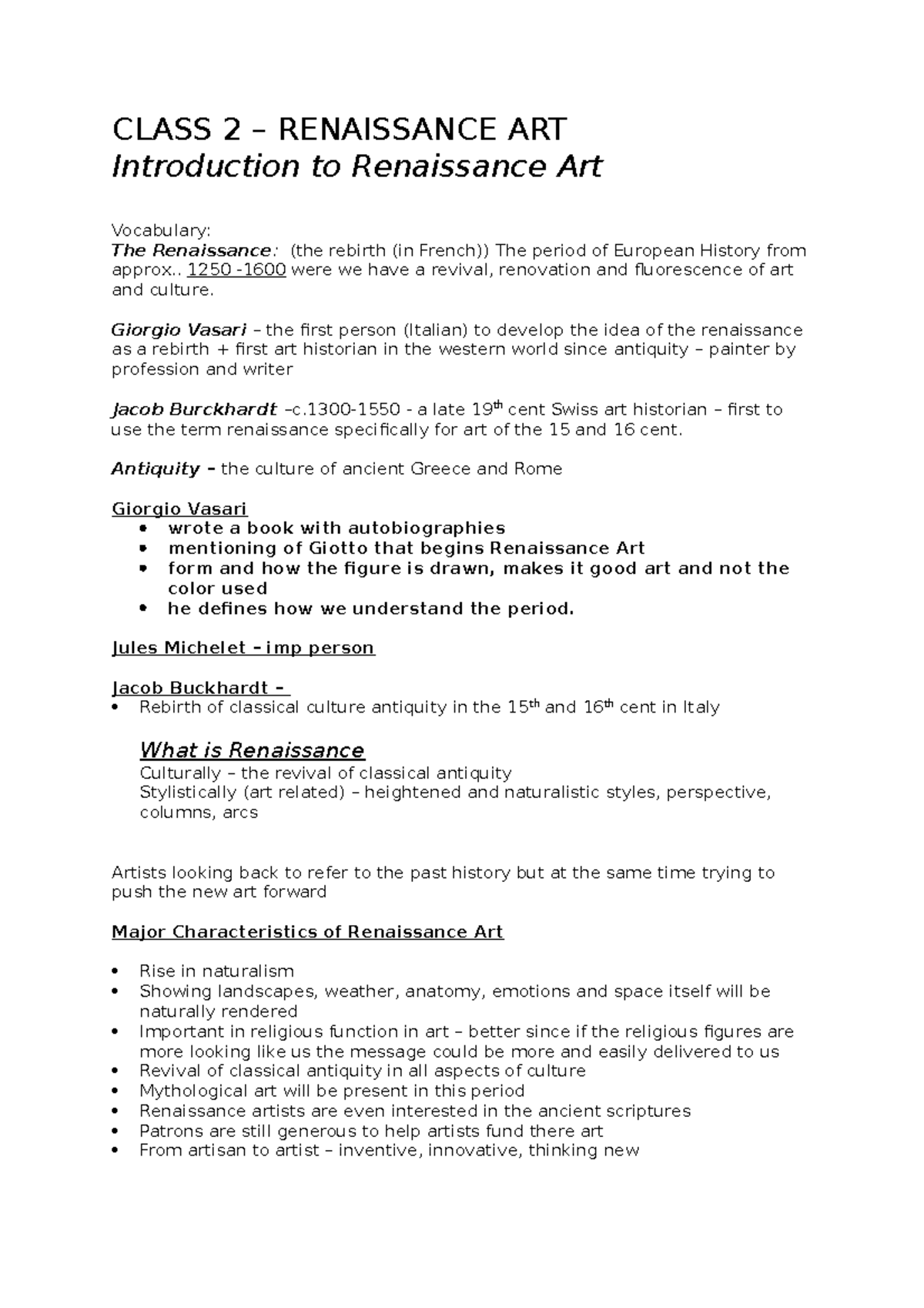 Lesson 1 - Renaissance Art - CLASS 2 – RENAISSANCE ART Introduction to ...