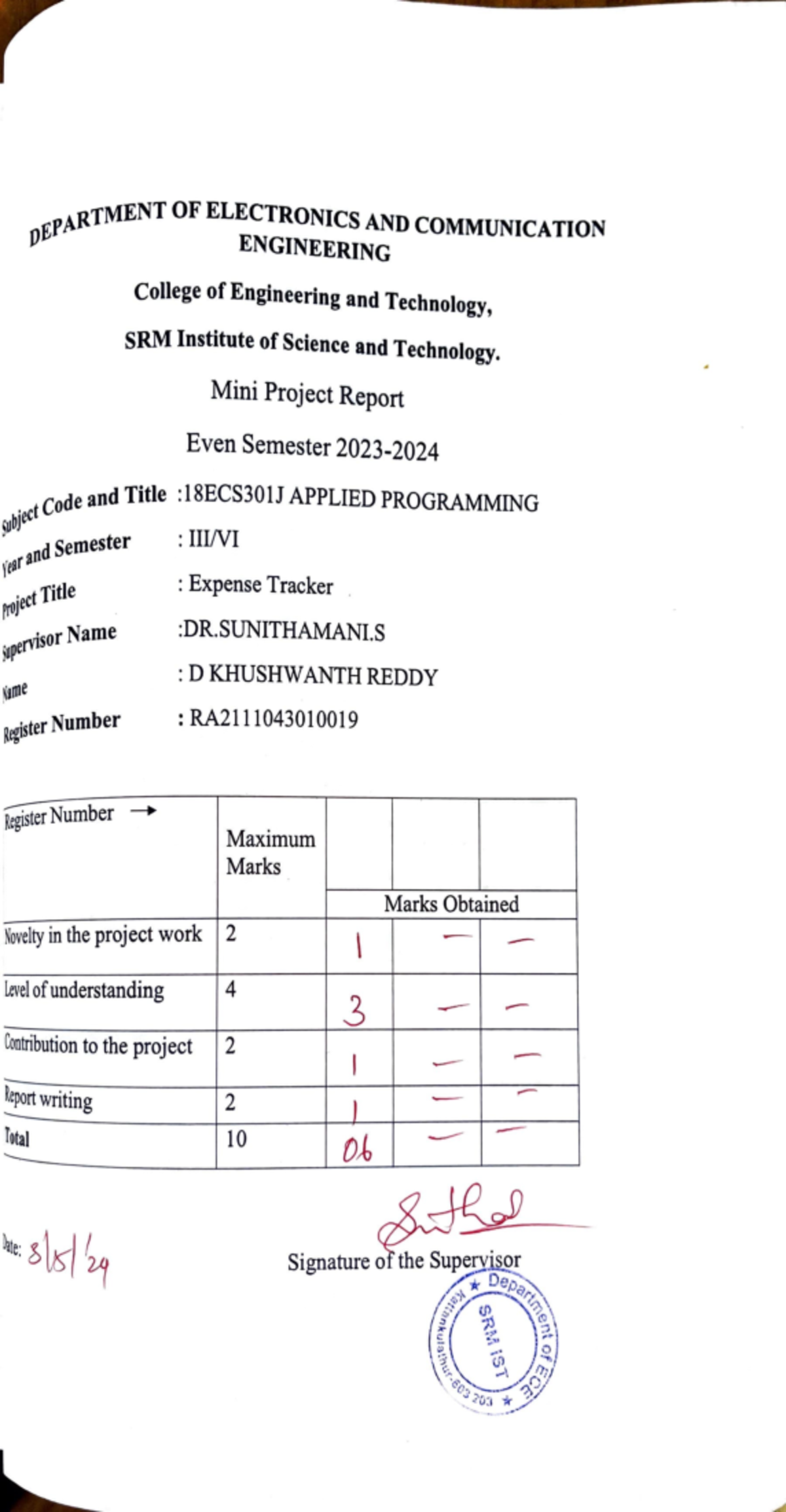 Ap mini project report - RTMENT OF ELECTRONICS AND COMMUNICATION pt:P ...
