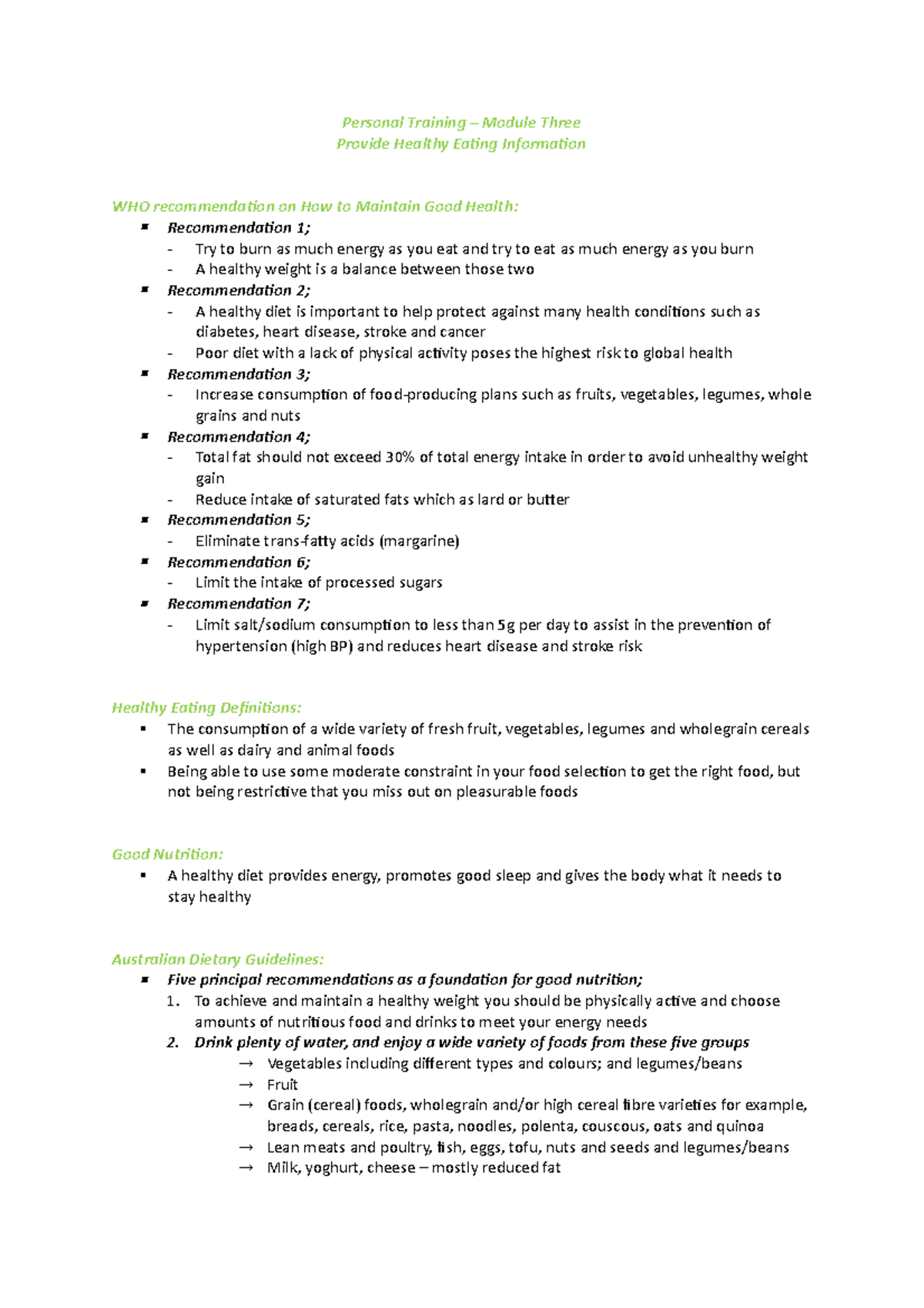 PT Module 3 Client Screening - Personal Training – Module Three Provide ...