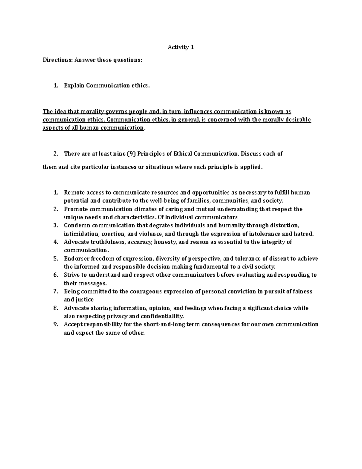 Unit 4 First Activity - Unit 4 - Activity 1 Directions: Answer these ...