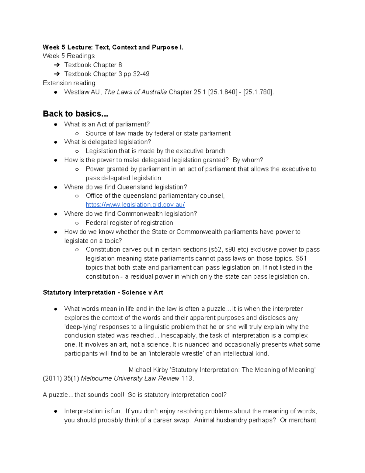 Week 5 Lecture Text, Context and Purpose I - Week 5 Readings Textbook ...