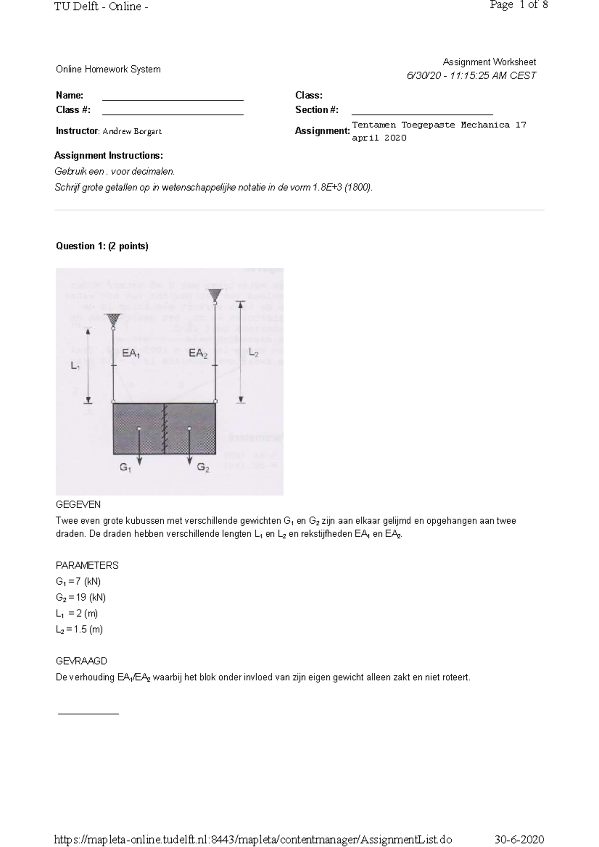 TE3 tentamen april 2020 - Online Homework System 6/30/20 - 11:15:25 AM ...