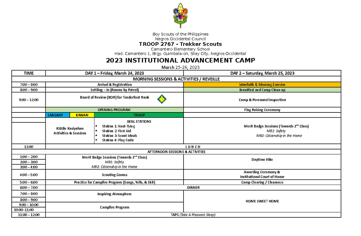 Camantero ES 2023- Institutional- Advancement-CAMP- Matrix-2-days ...