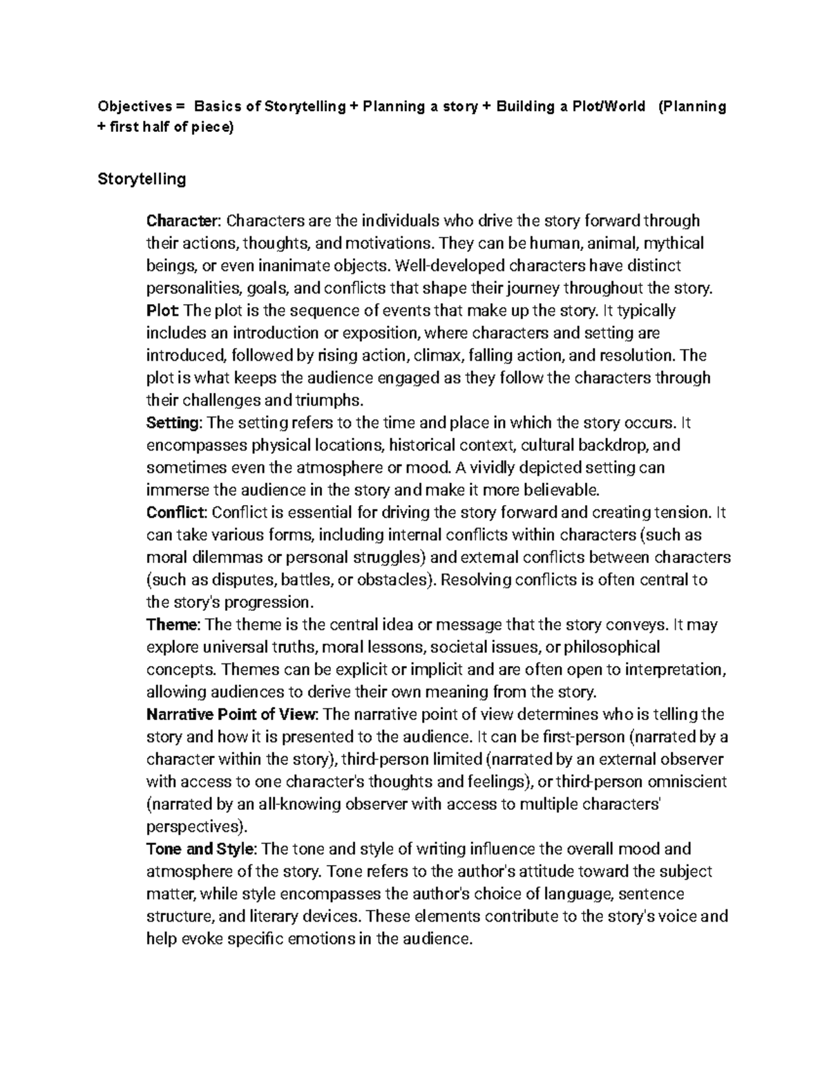 Creative Writing #3 - Objectives = Basics of Storytelling + Planning a ...