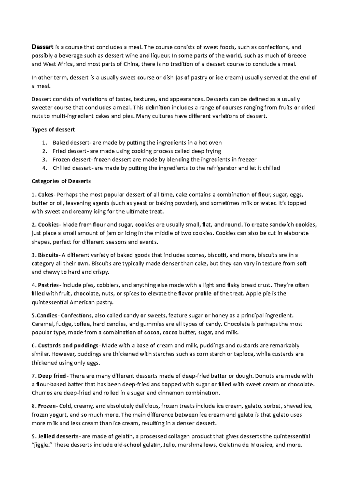 Dessert - lecture notes - Dessert is a course that concludes a meal ...