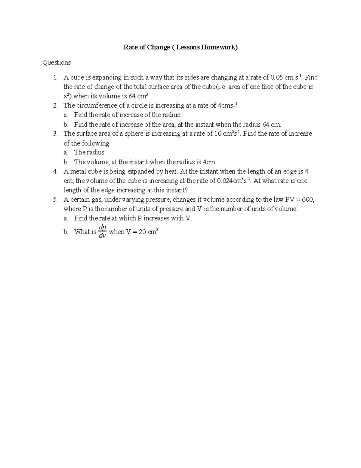 Rate of Change - good practice - Rate of Change ( Lessons Homework ...