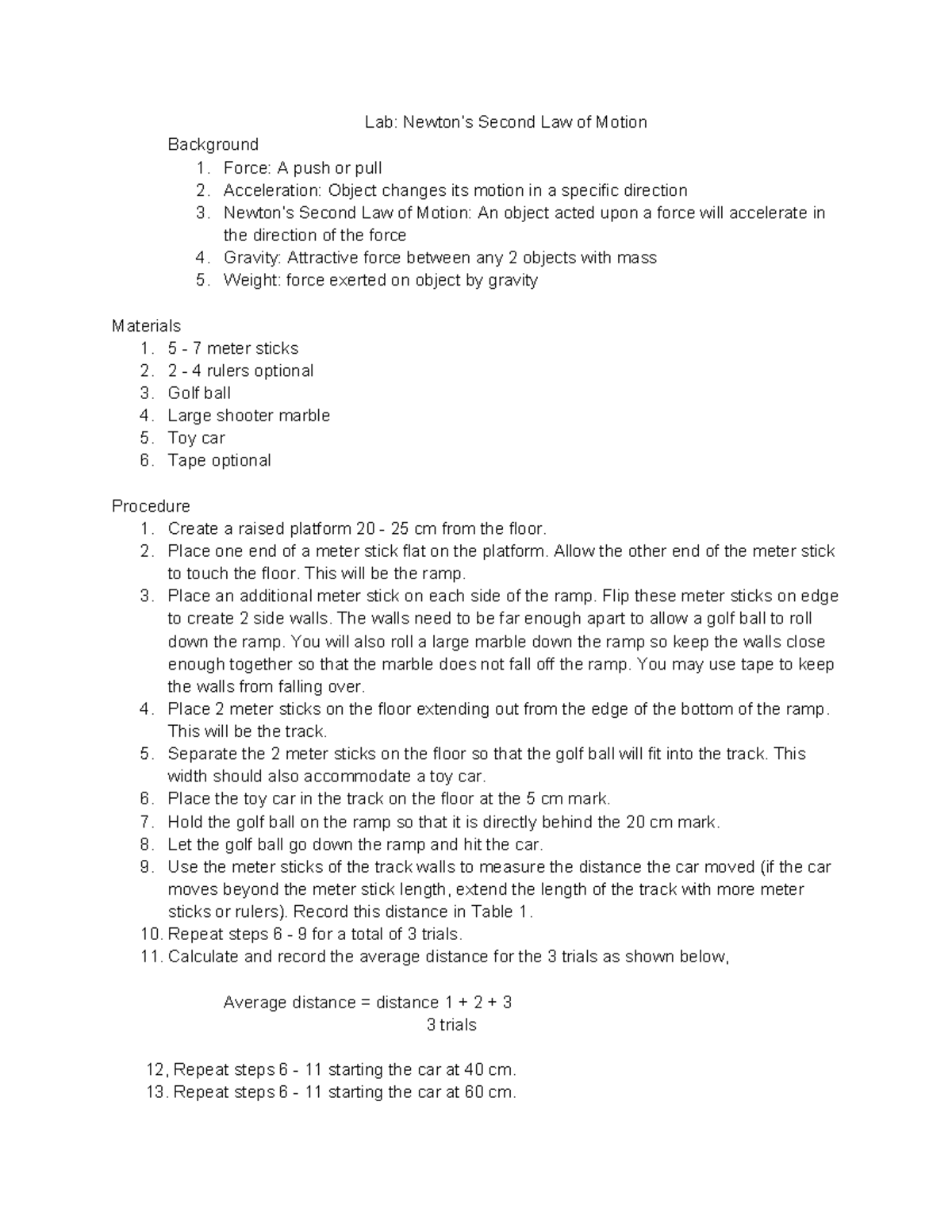 Newton’s Second Law of Motion - Lab: Newton’s Second Law of Motion ...