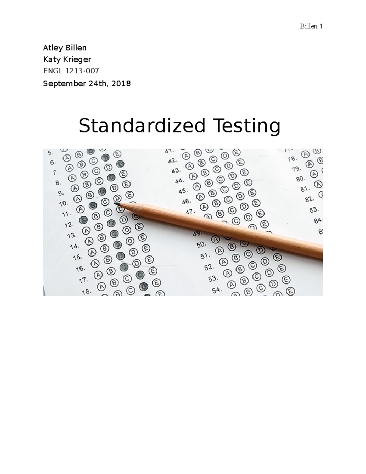 Essay 1Final Draft - Grade: A - Billen 1 Atley Billen Katy Krieger ENGL ...