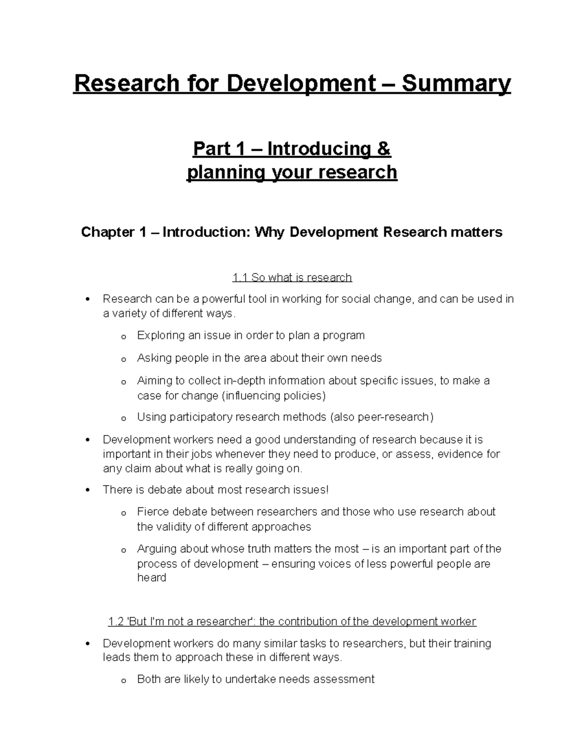 Rf D - Summary - Research for Development – Summary Part 1 ...