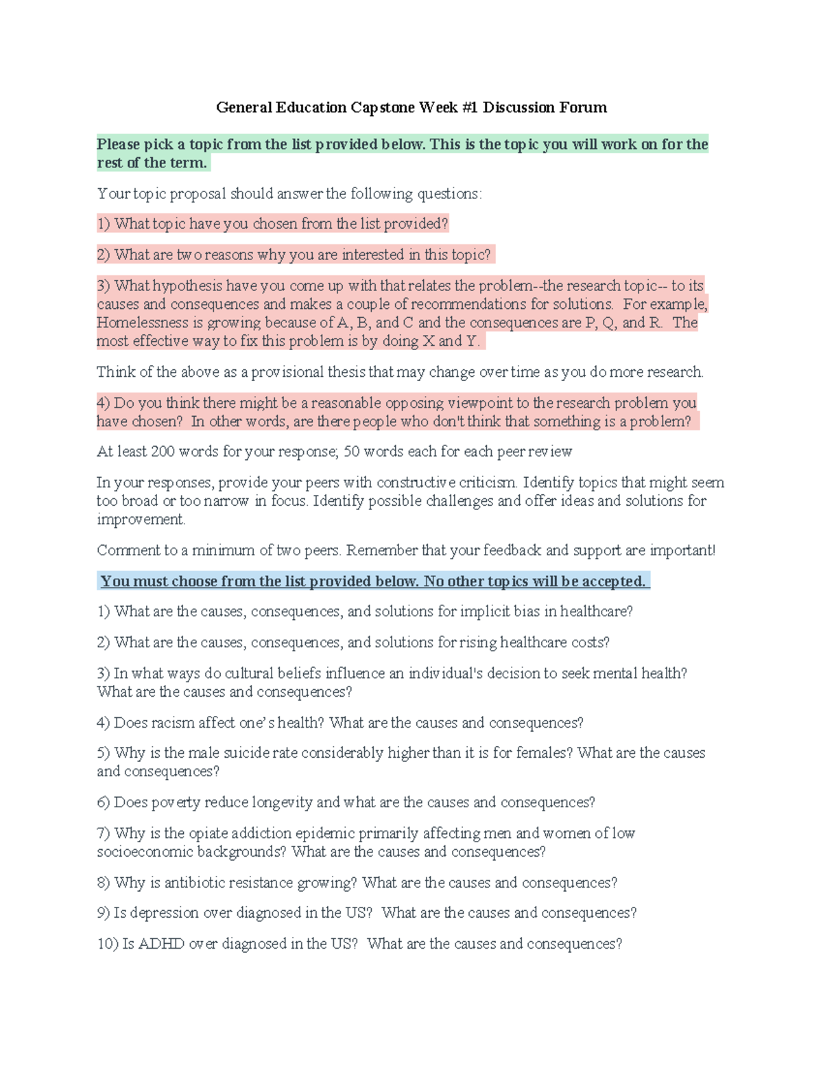 General Education Capstone Week #1 Discussion Forum Assignment #13 ...