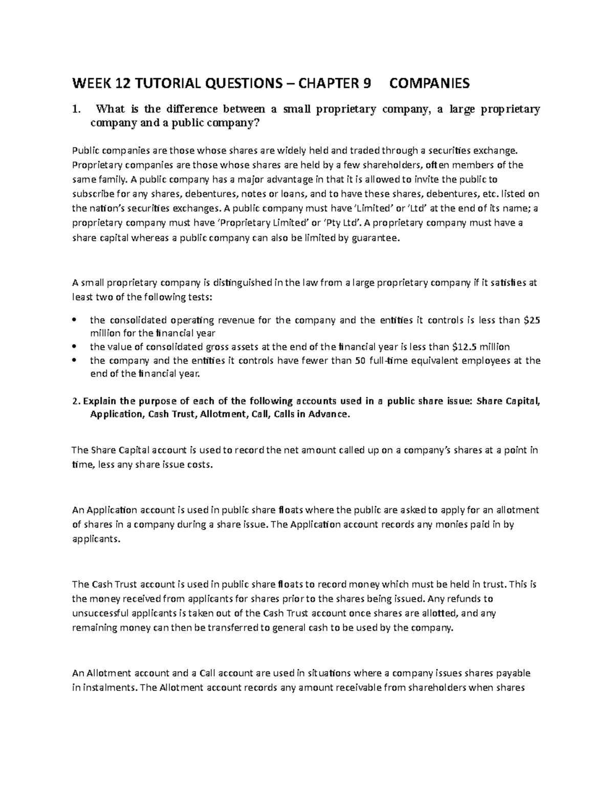 AF101 WEEK 12 Tutorial Solutions semester 1 2021 af101 tutorial - WEEK 12 TUTORIAL QUESTIONS ...