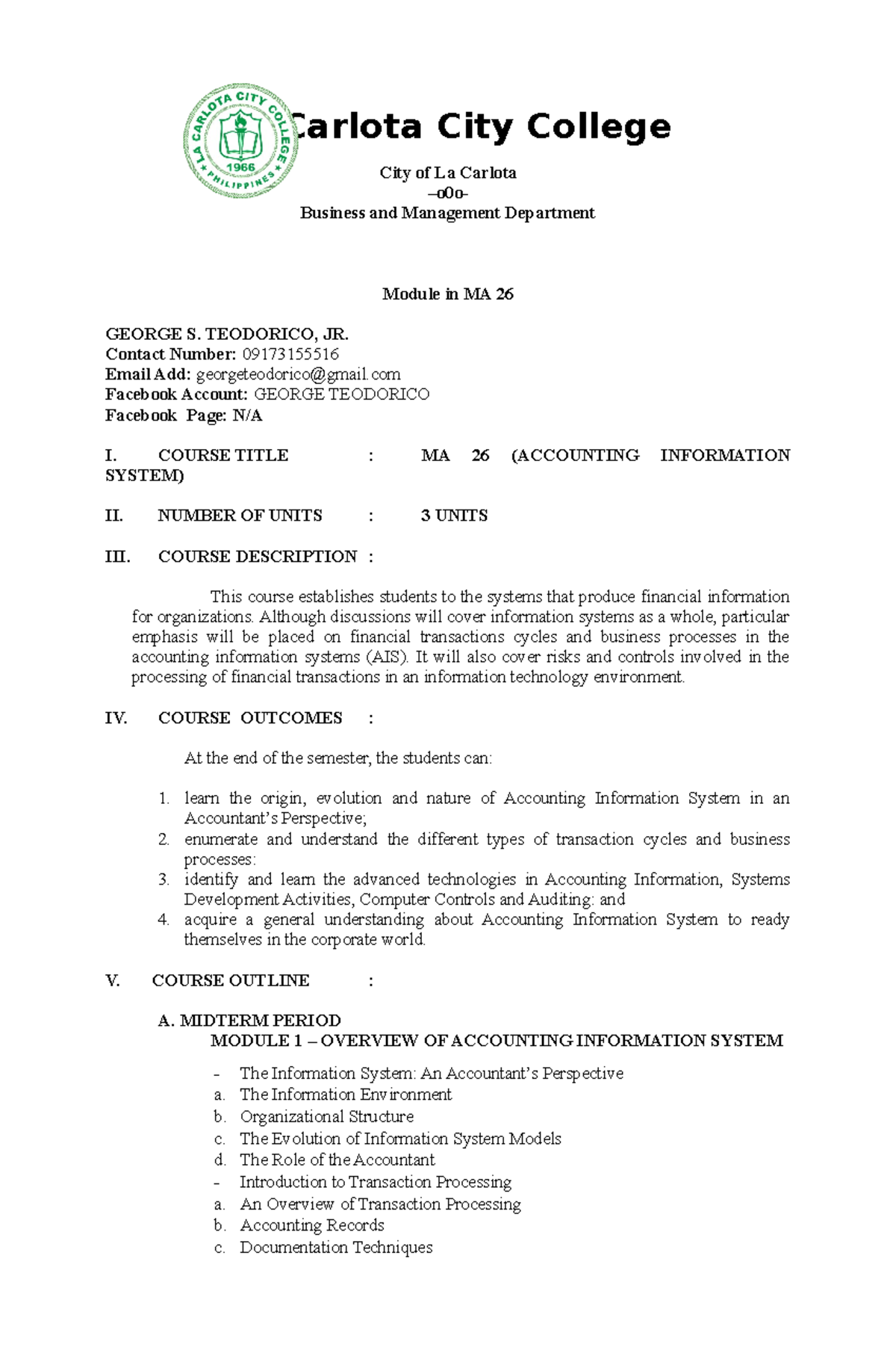 Module MA 26 - Accounting Information System - La Carlota City College ...