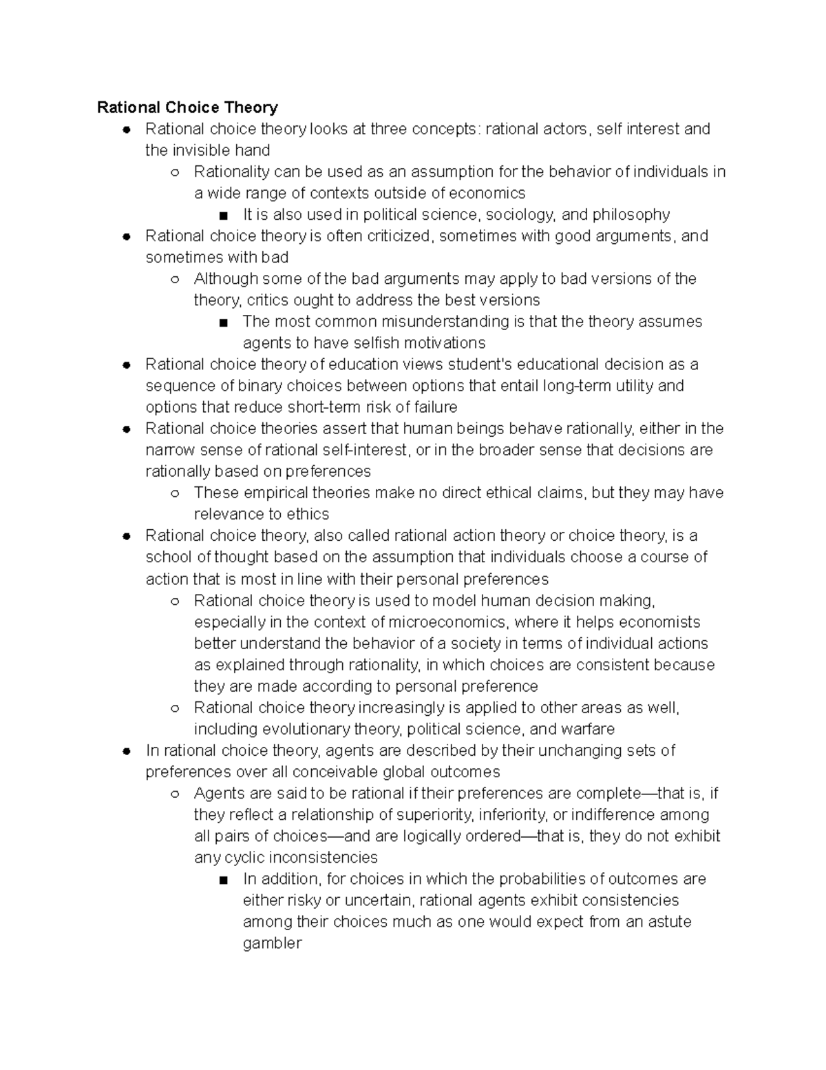 Sociology 101 rational choice theory - Rational Choice Theory Rational ...