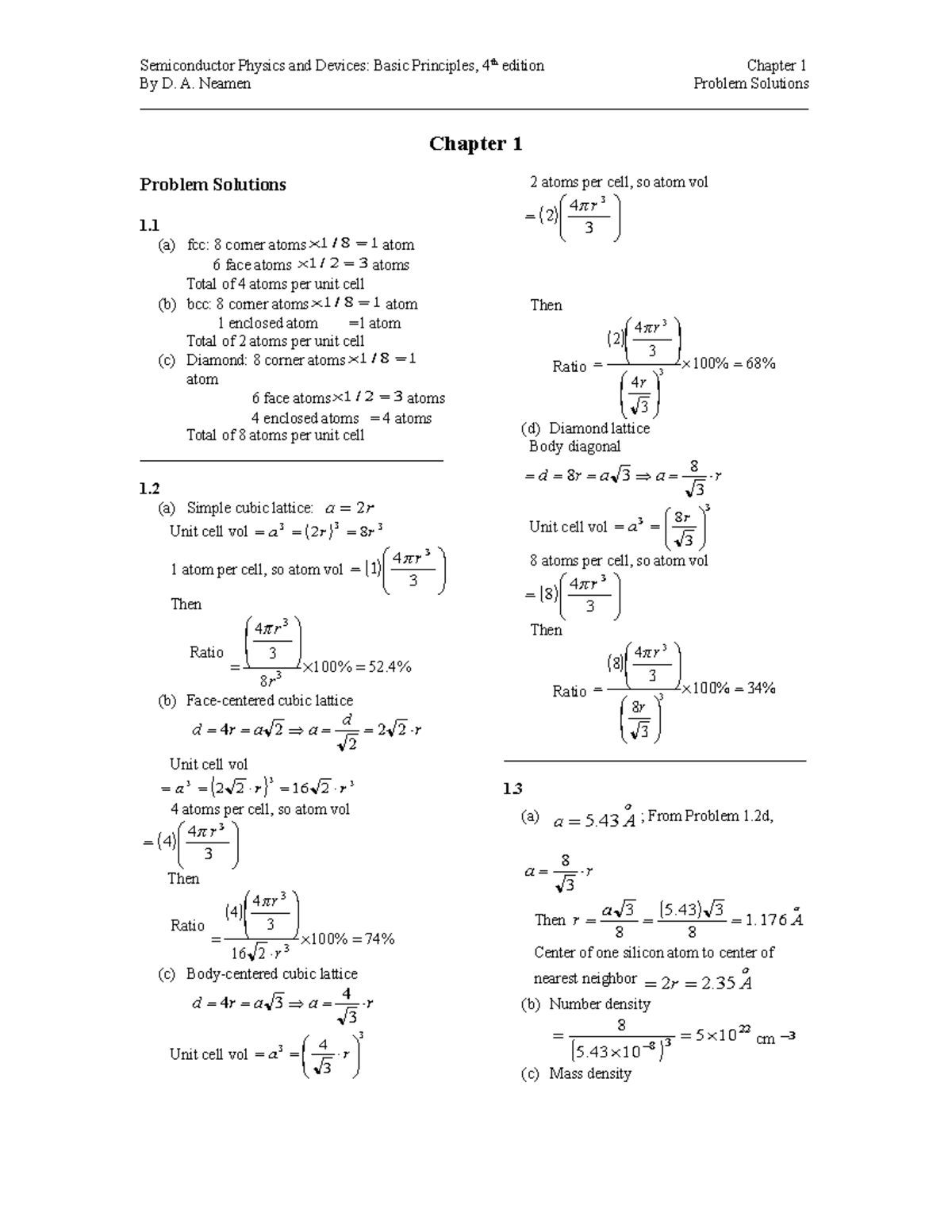 Pdfcoffee - chap1 soln - By D. A. Neamen Problem Solutions ####### Chapter 1 Problem Solutions 1 ...