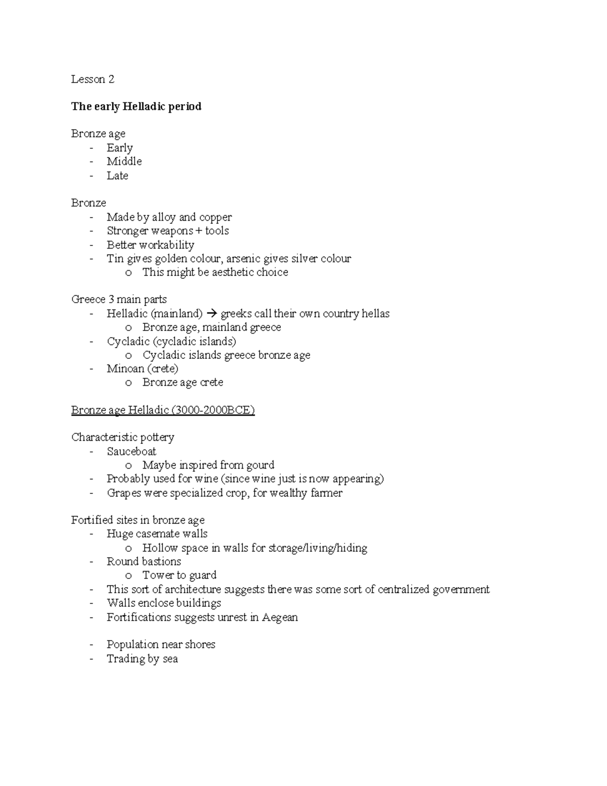 CLCV - Lesson 2 - Lesson 2 The early Helladic period Bronze age - Early ...