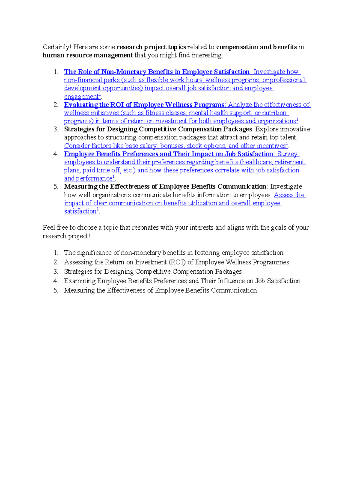 Topics for HR Project - Certainly! Here are some research project ...