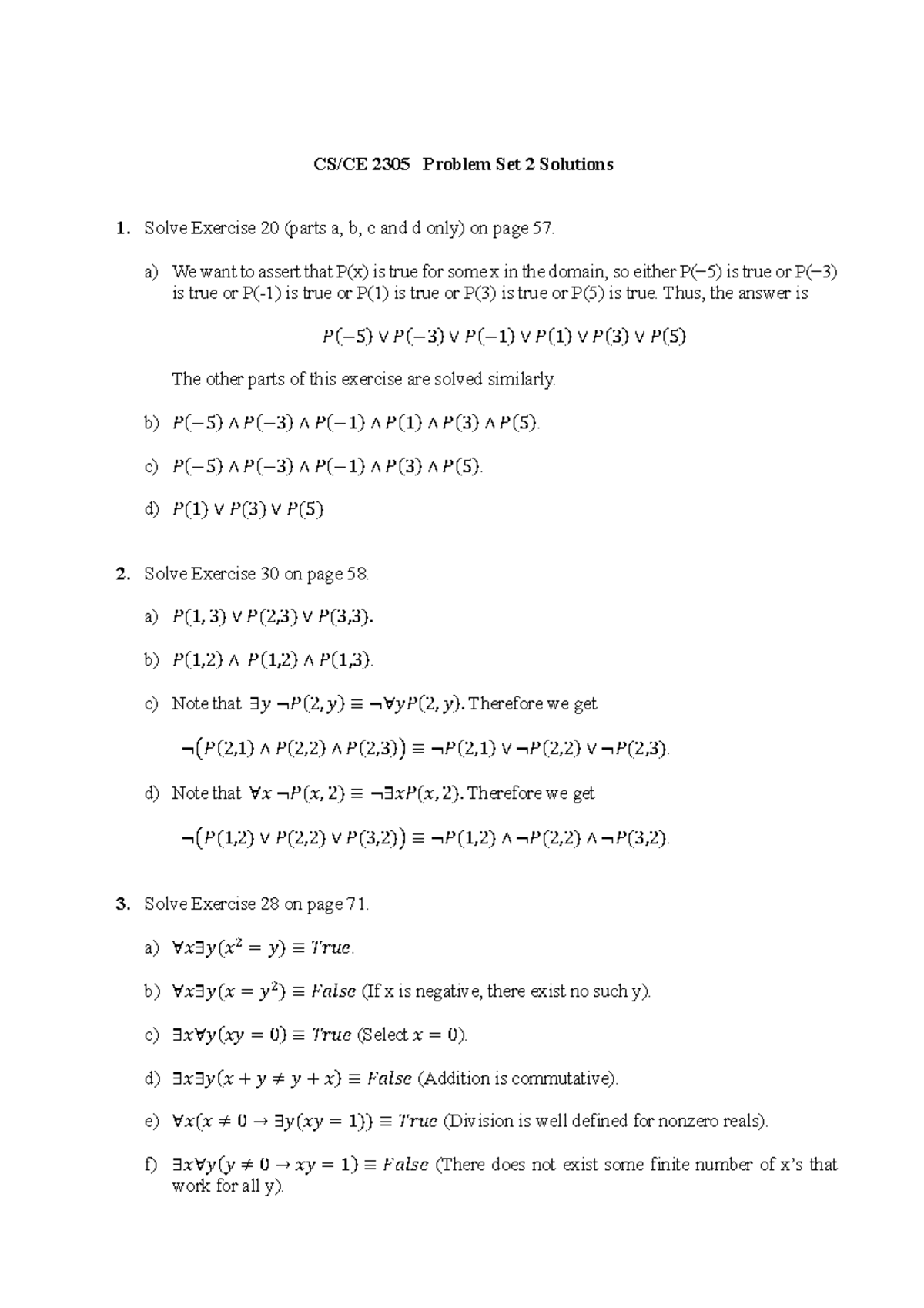 Ps2soln - Practice questions and solutions - CS/CE 2305 Problem Set 2 ...