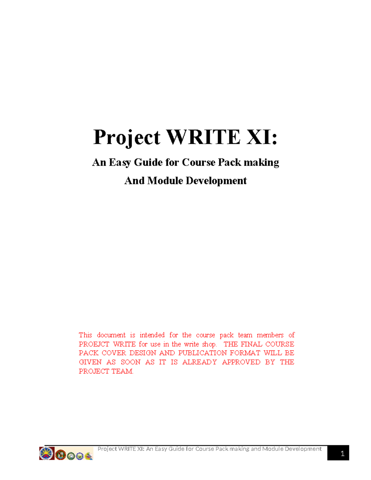 Course Pack Template for the writers 1 - Project WRITE XI: An Easy ...