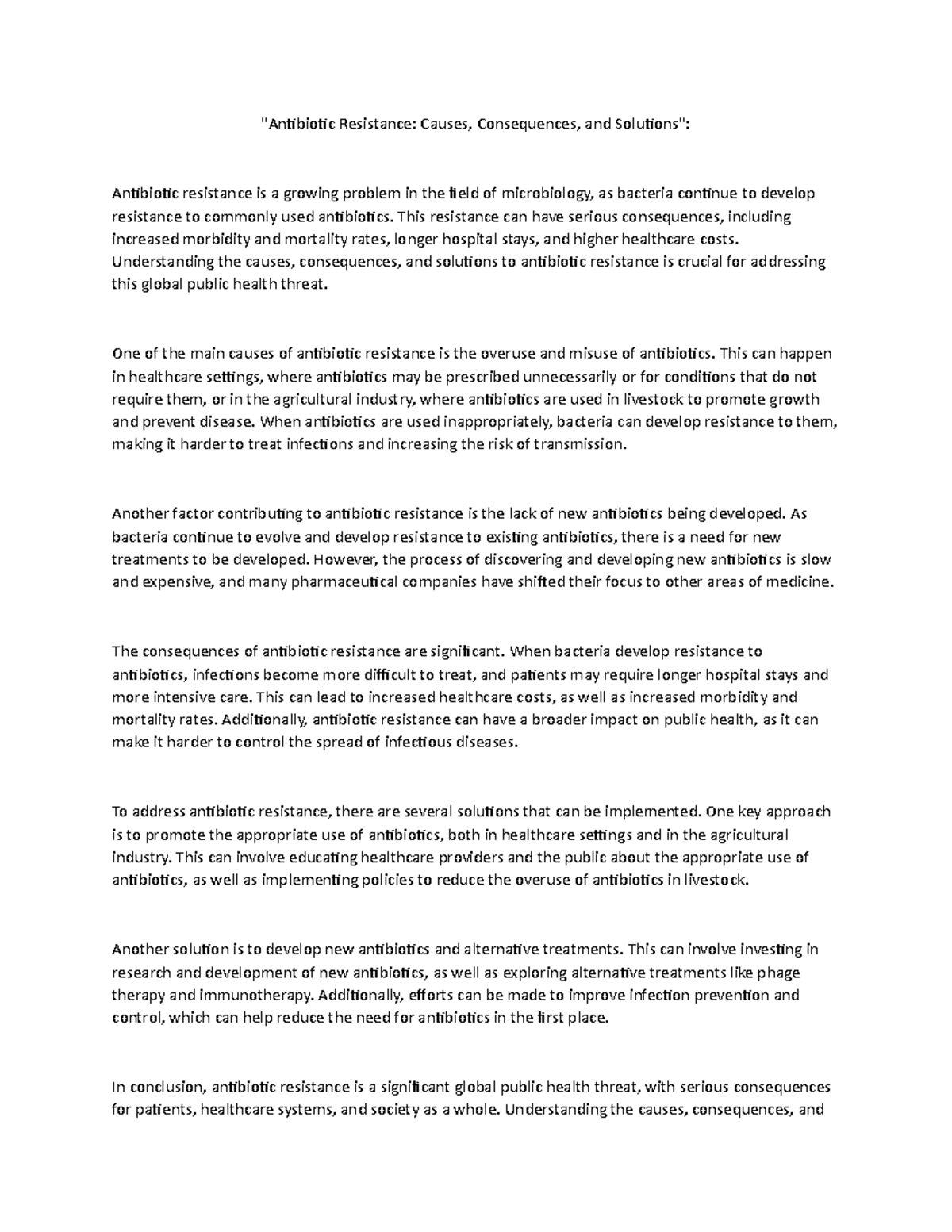 Antibiotic Resistance - "Antibiotic Resistance: Causes, Consequences ...