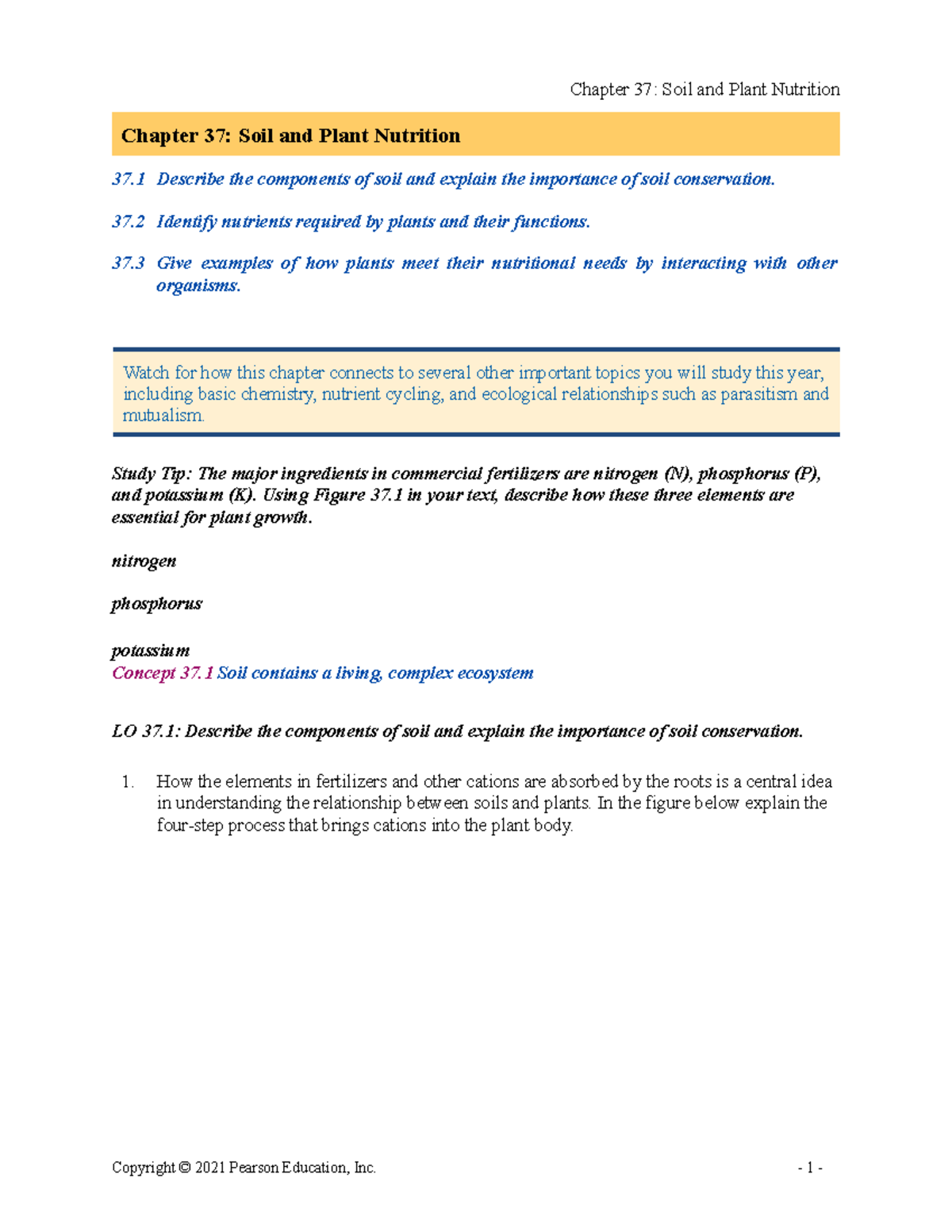 Bio12 ARG 37 - Active study guide for chapter 37 - Chapter 37: Soil and ...