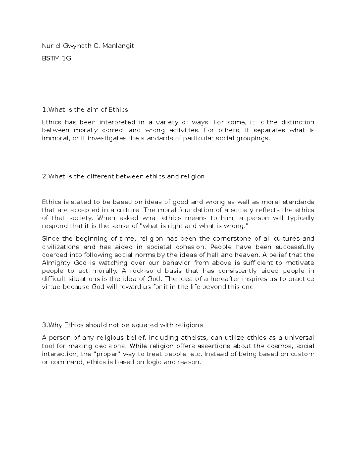 Activity 2 ethics Nuriel Gwyneth O. Manlangit - Nuriel Gwyneth O ...