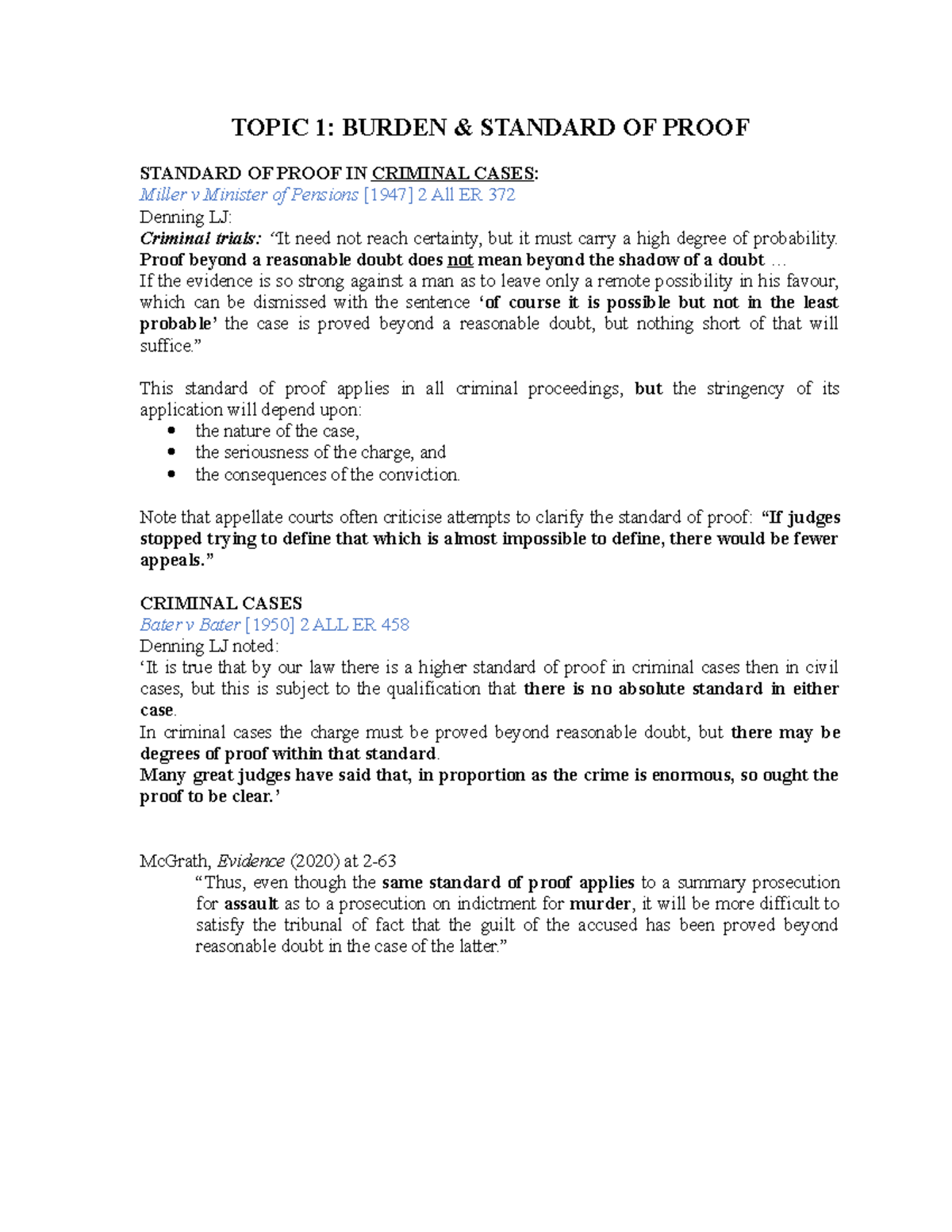 1. Standard of Proof notes. Notes of lecturer and personal combined ...