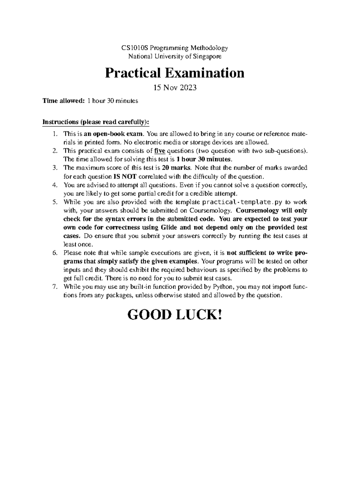 Practical ay2223 sem 1 - CS1010S Programming Methodology National ...