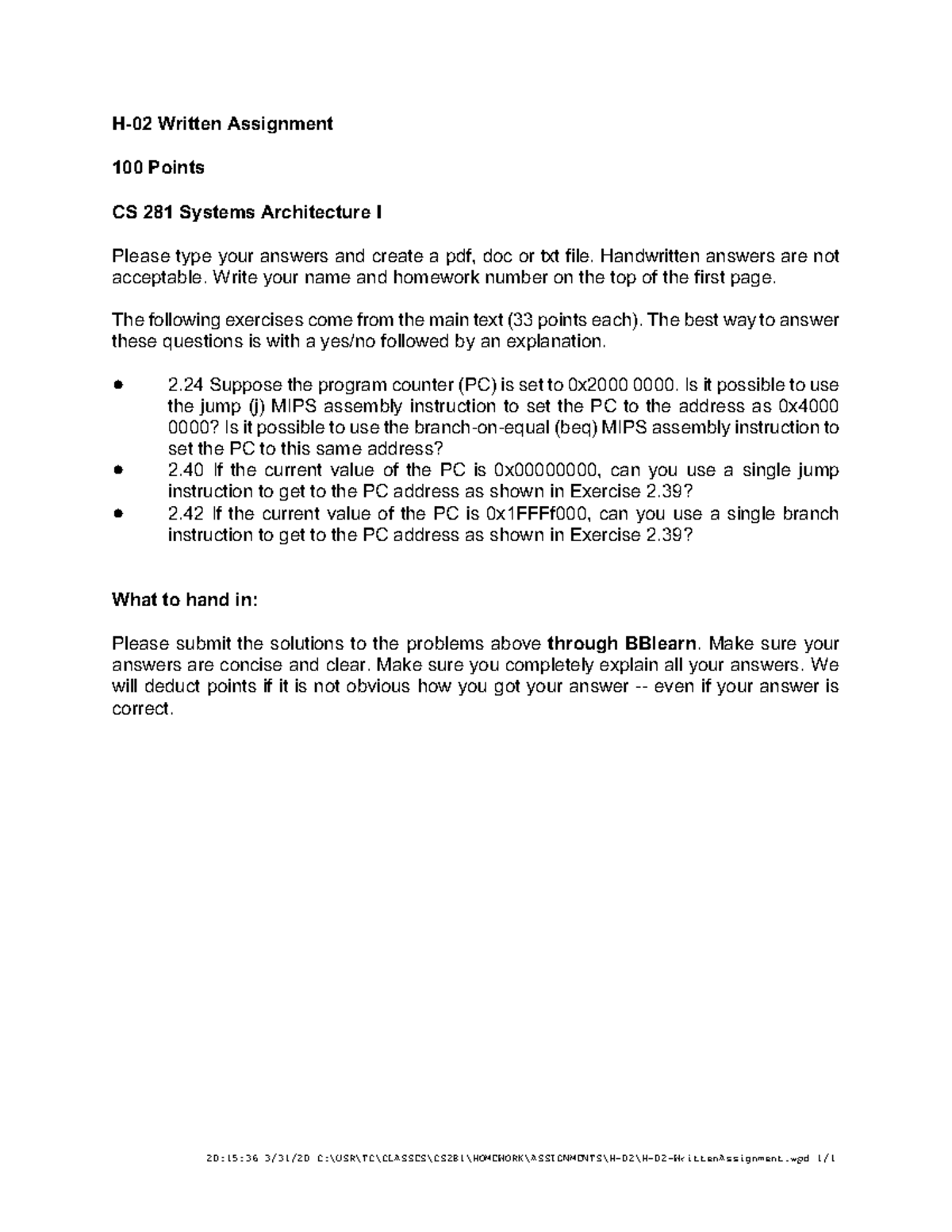 H-02-Written Assignment - H-02 Written Assignment 100 Points CS 281 ...