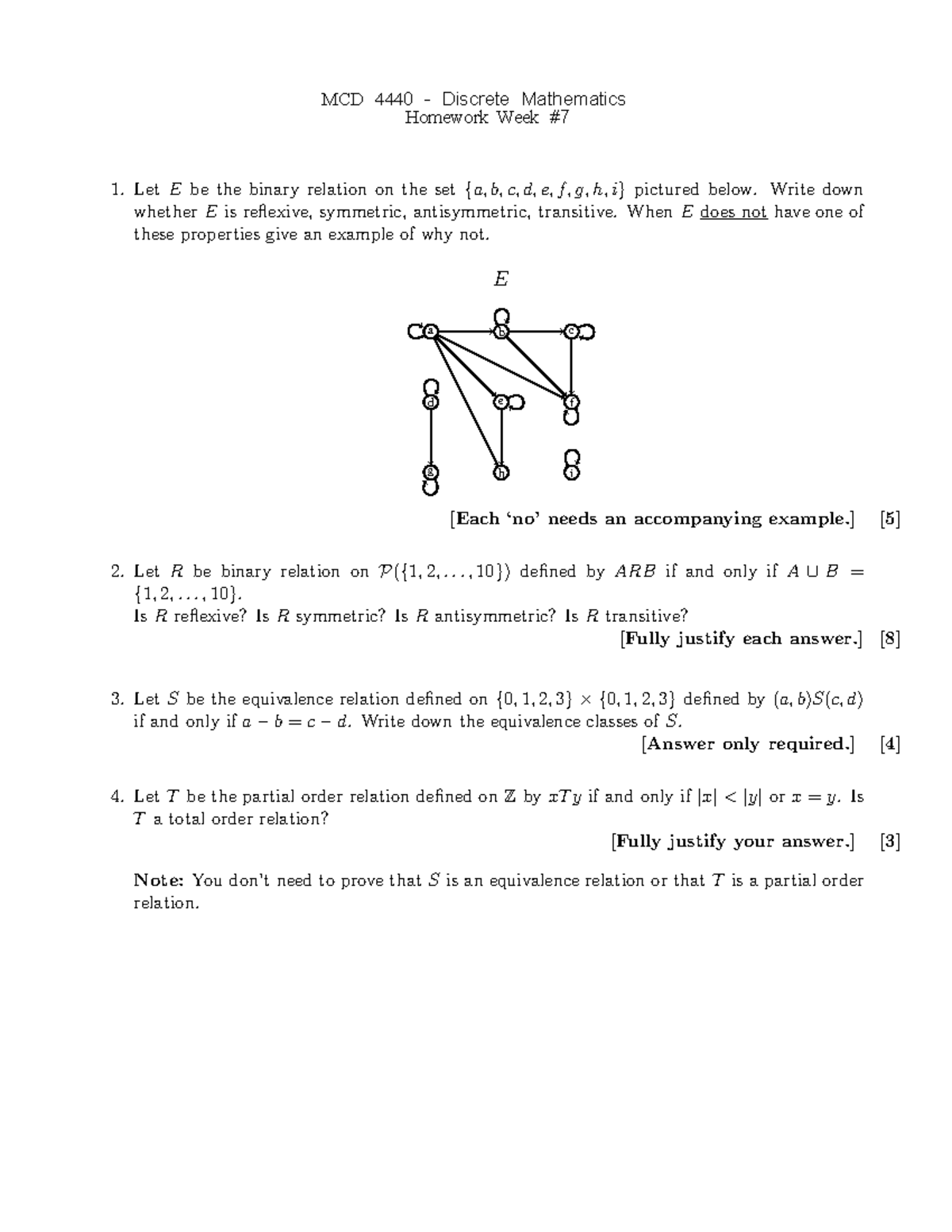 Homework Week 7 - hw questions - LetEbe the binary relation on the set ...
