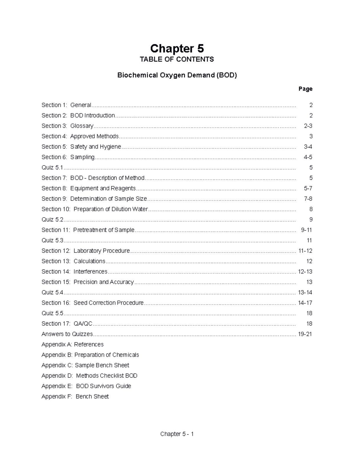 Pennsylvania department of environmental protection biochemical oxygen demand - Chapter 5 TABLE ...