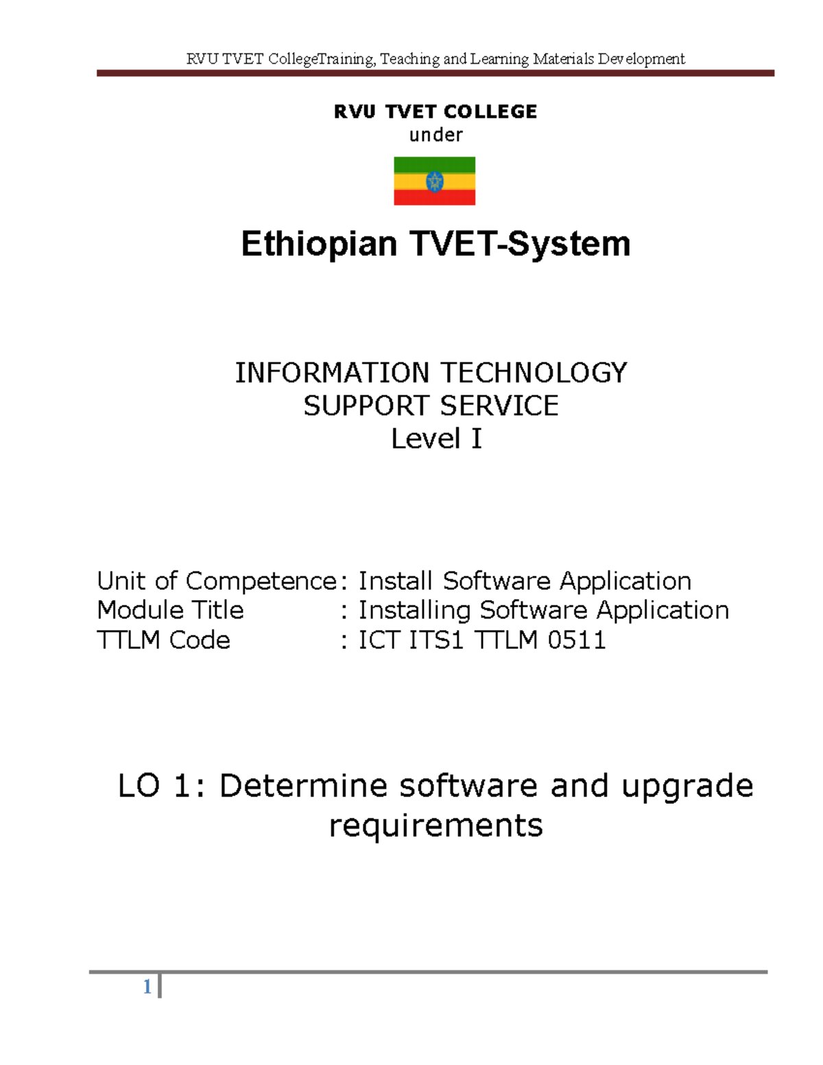 Install Software Application LO1 - RVU TVET COLLEGE under Ethiopian ...