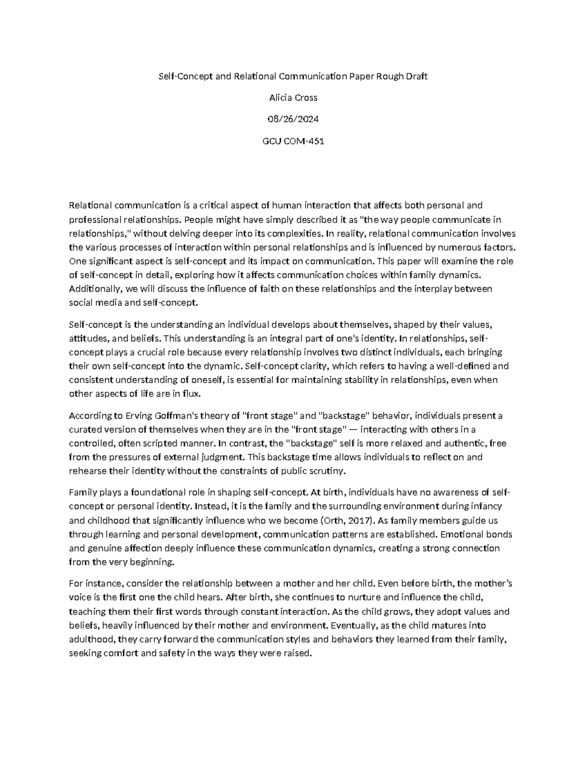 Self Rough Draft - Self-Concept and Relational Communication Paper ...