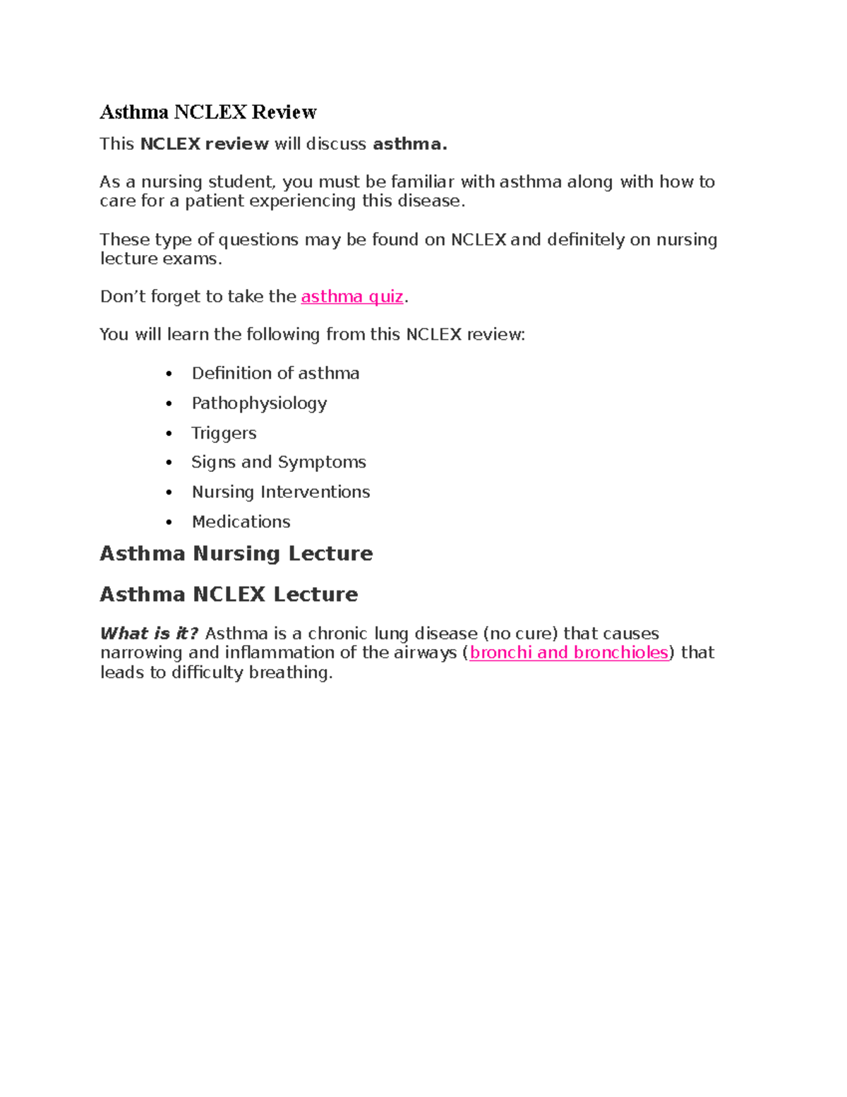 Asthma Nclex Review - Straightforward and helped with understanding and ...