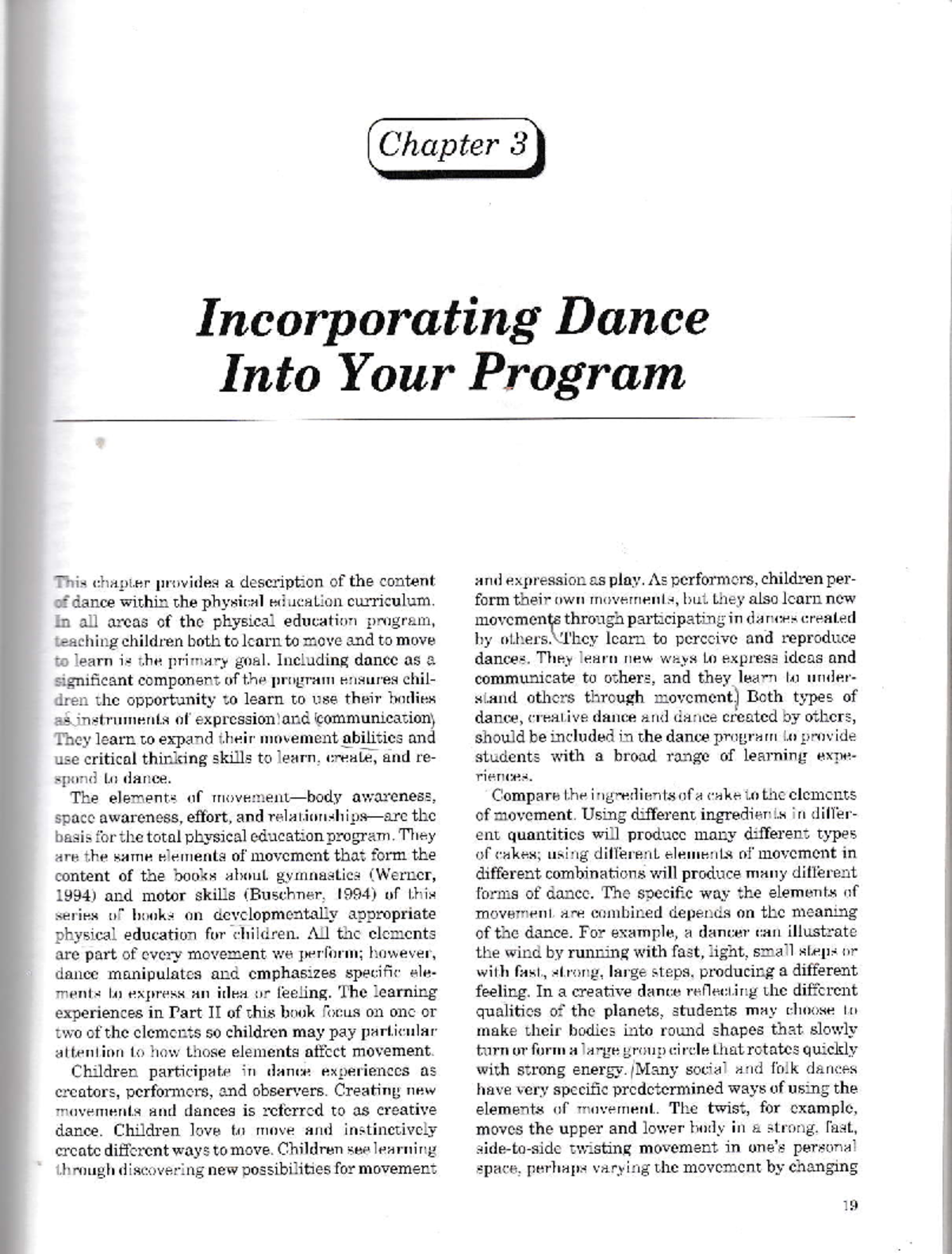 Purcell, T M 1994 Teaching children dance becoming a master teacher Human Kinetics 19-30 - Studocu