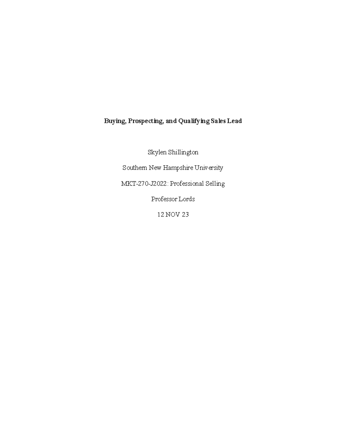 Professional Selling MOD 3 Assignment - Buying, Prospecting, and ...