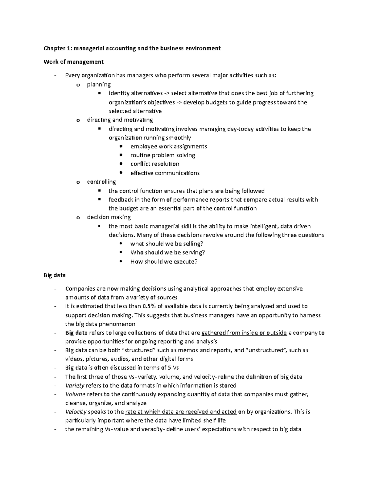 Notes Midterm Notes From Lectures For Midterm Chapter 1 Managerial Accounting And The