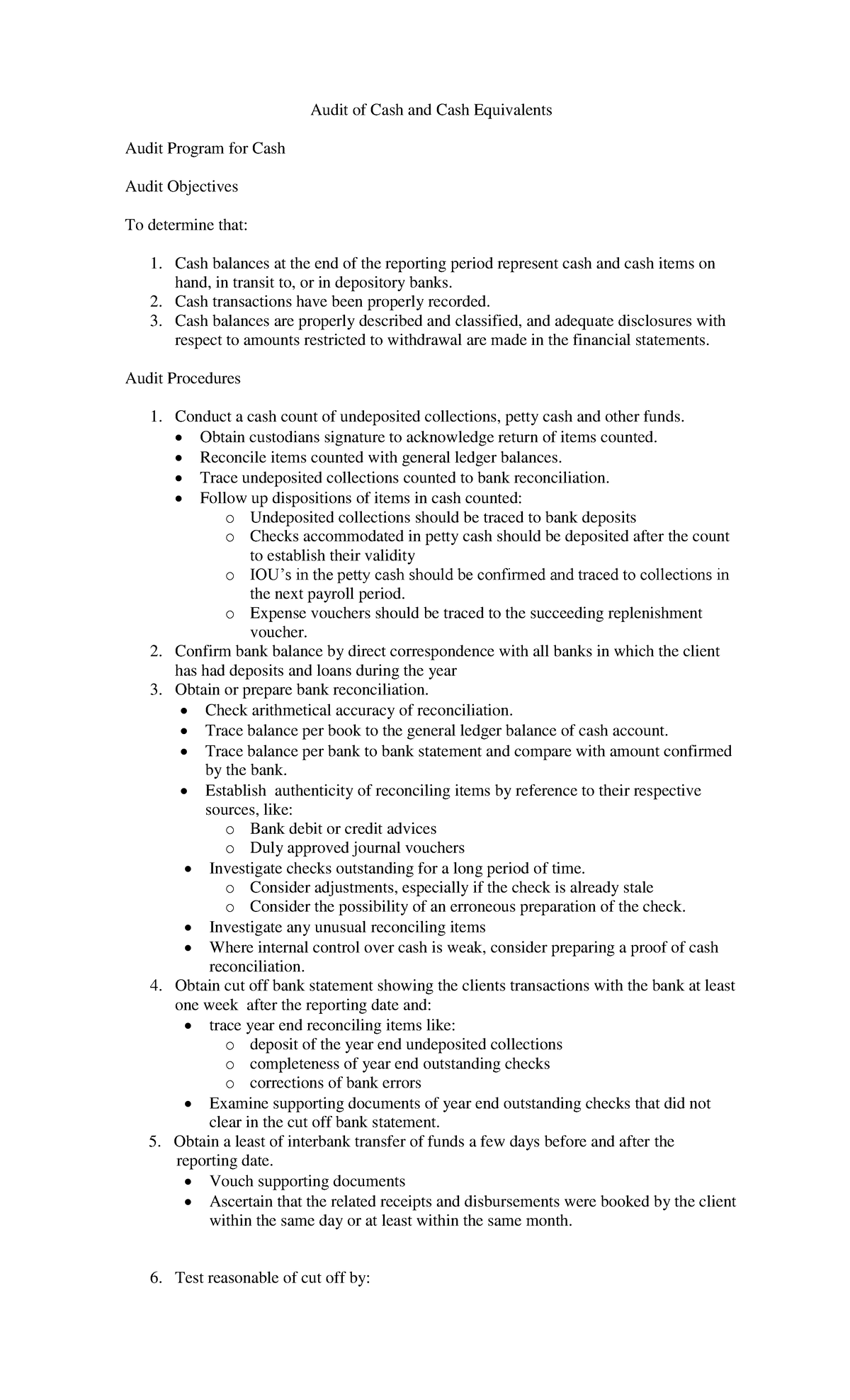 Cash and Cash Equivalents - Audit of Cash and Cash Equivalents Audit ...
