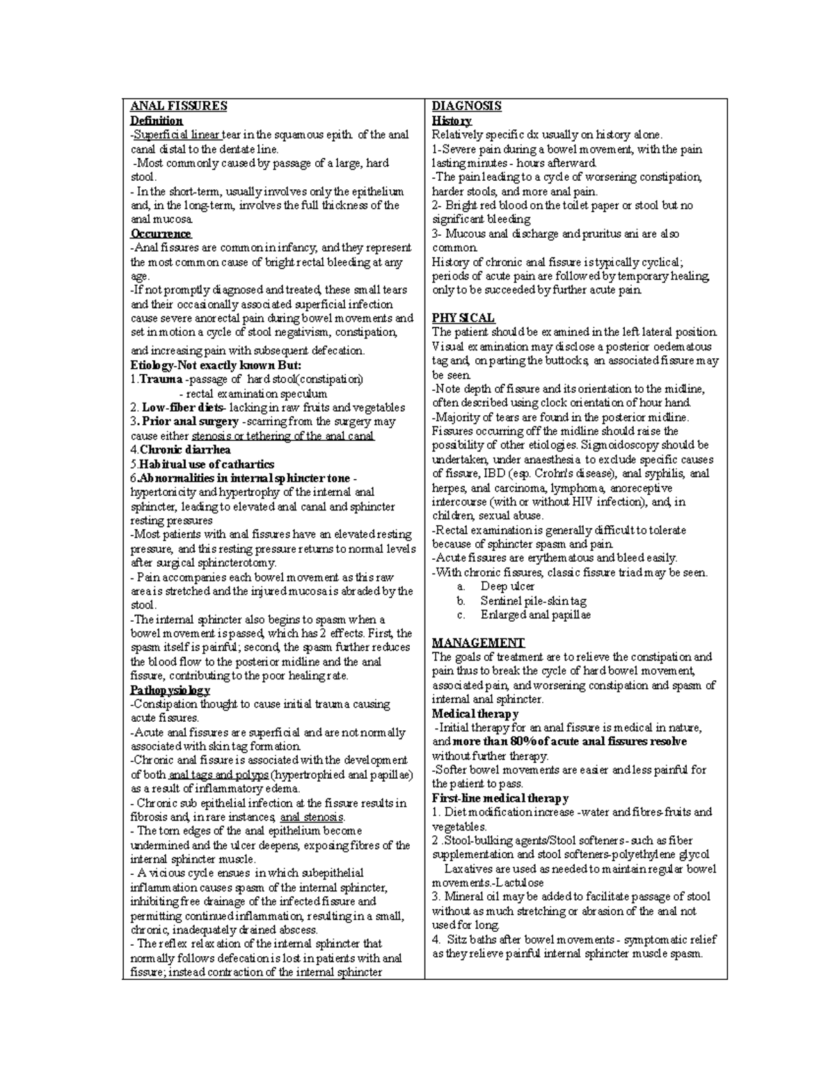 ANAL Fissures - ANAL FISSURES Definition Superficial linear tear in the ...