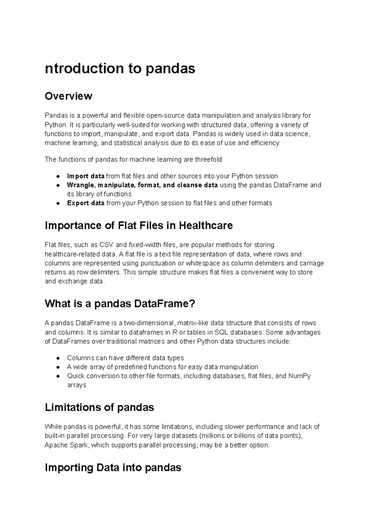 Ntroduction To Pandas Ntroduction To Pandas Overview Pandas Is A Powerful And Flexible Open