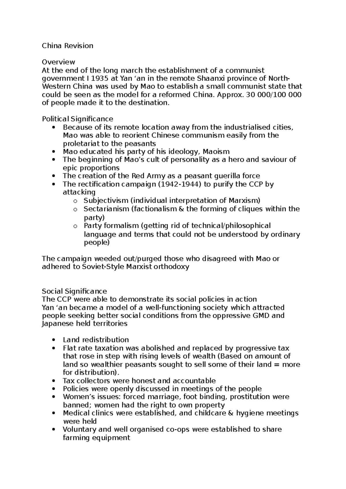 China Revision - modern notes - China Revision Overview At the end of ...