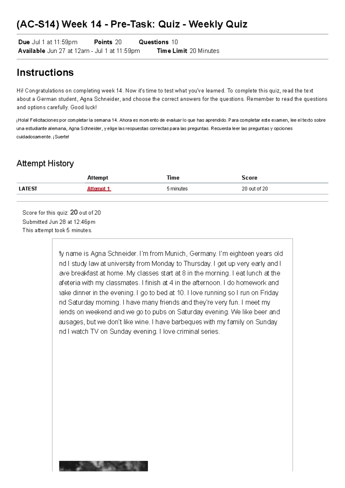 (AC-S14) Week 14 - Pre-Task Quiz - Weekly Quiz Ingles I (28345) - (AC ...