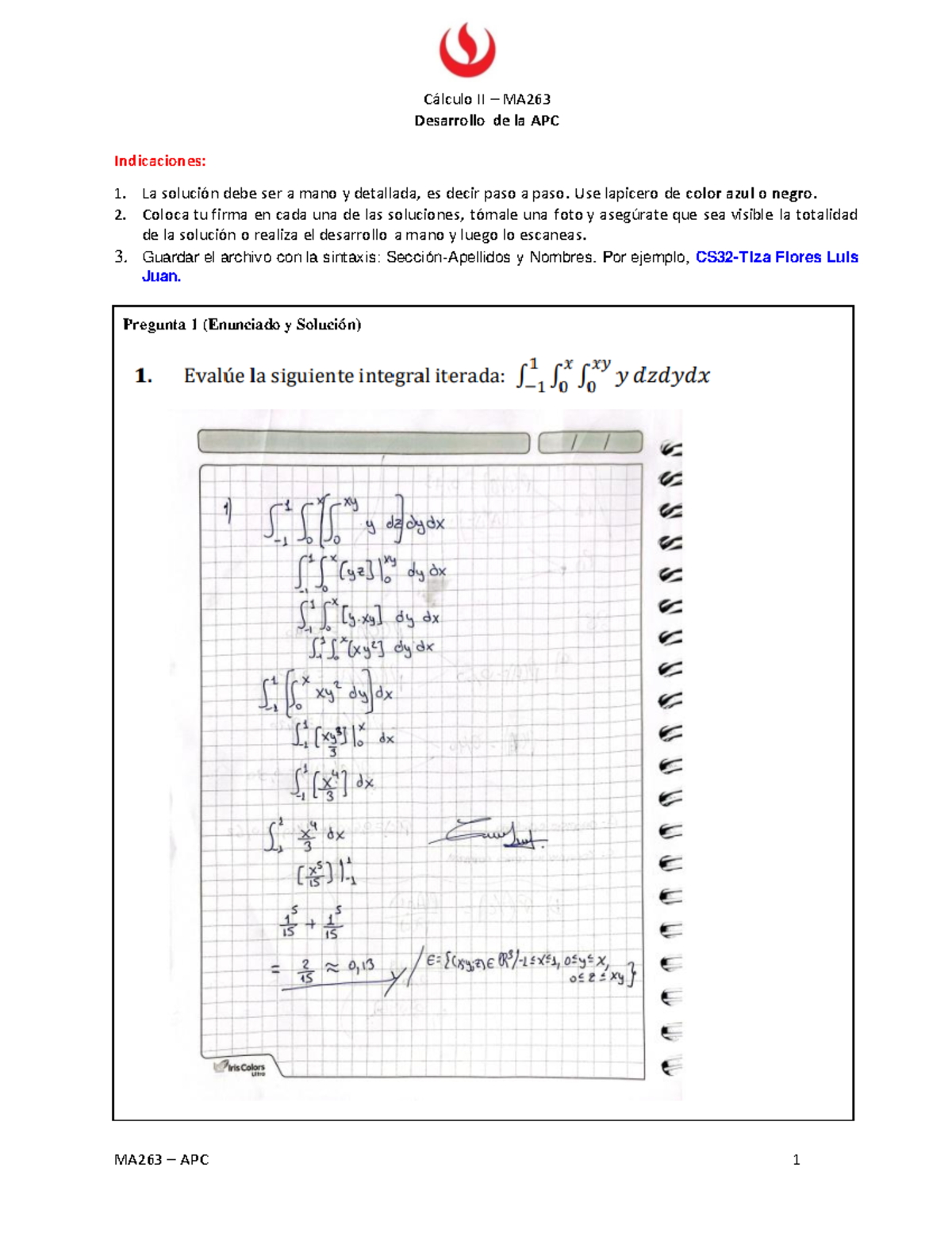 SW53-Carhuaz Apelo, Dante David - Cálculo II – MA26 3 Desarrollo de la ...
