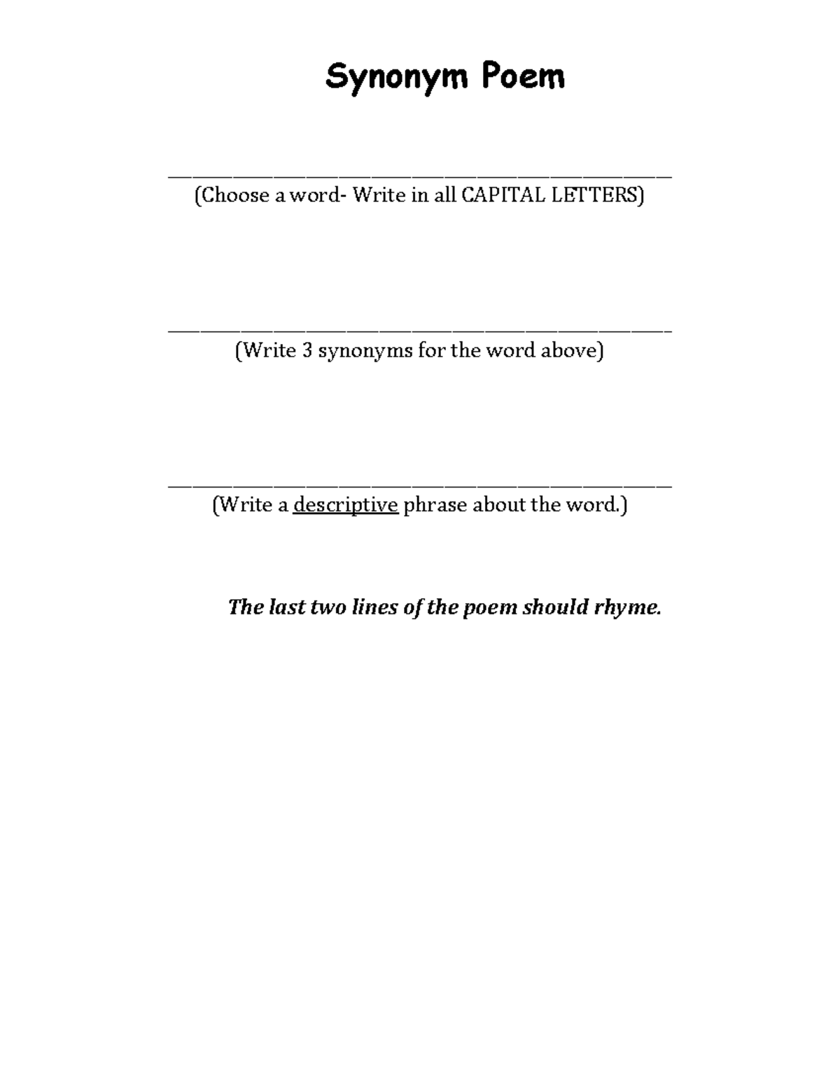 Aaliyah Abrams - Poetry Templates - Synonym Poem - Studocu