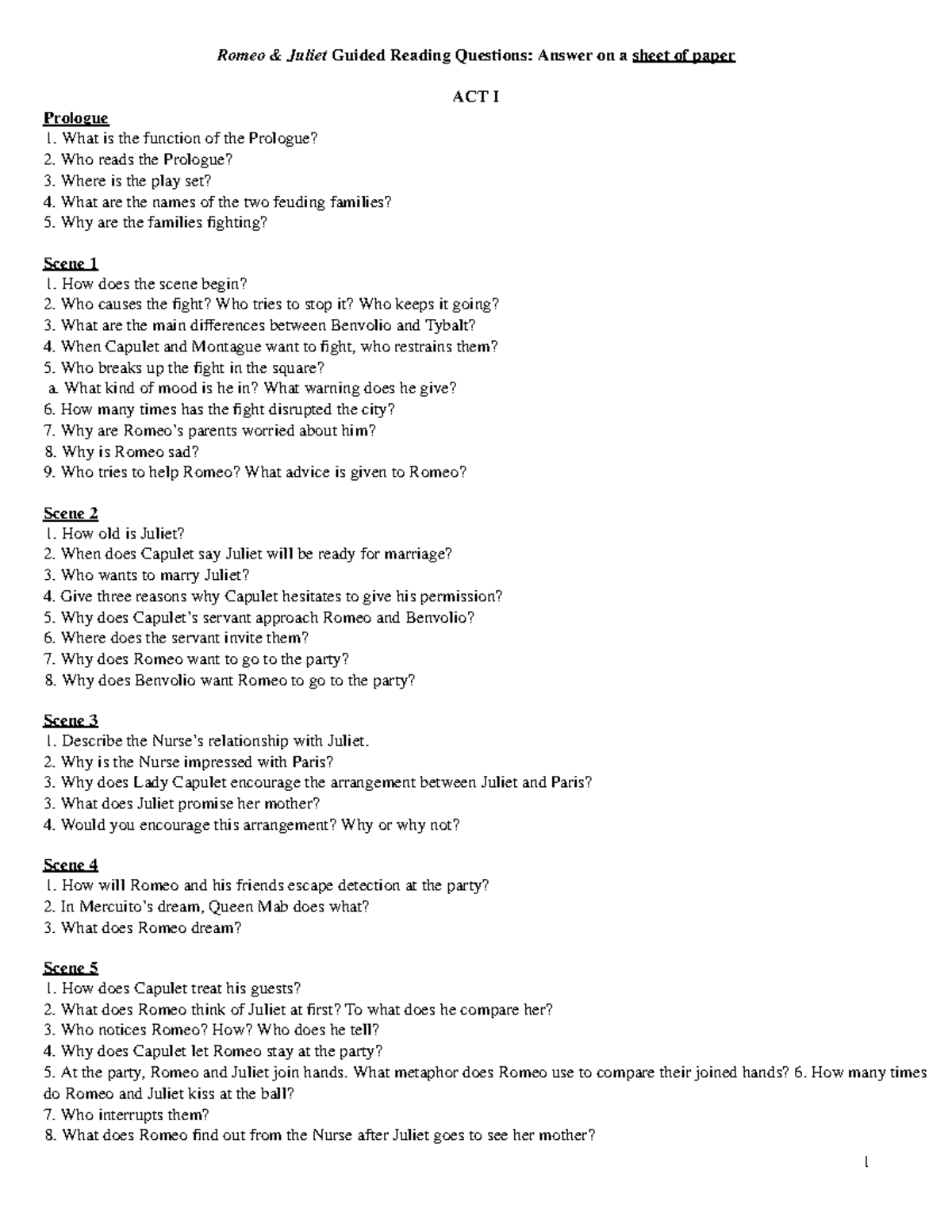 Romeo+&+Juliet+Guided+Reading+Questions - Romeo & Juliet Guided Reading ...